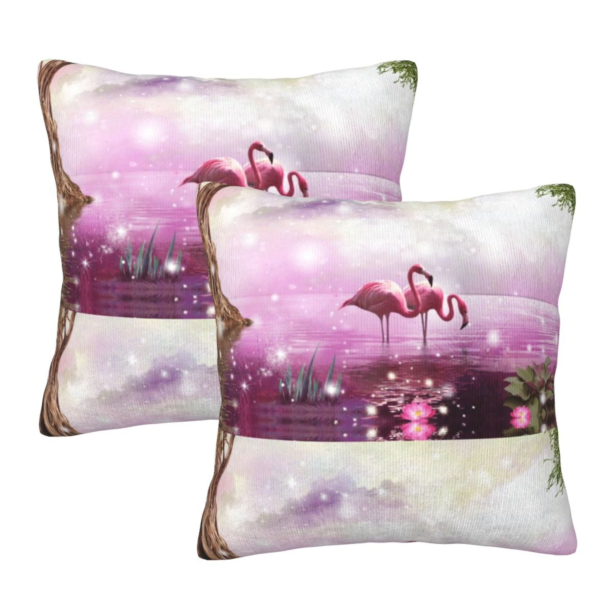 Home Throw Pillow Covers Flamingo Lilac Sparkles Swamp Water Flowers ...
