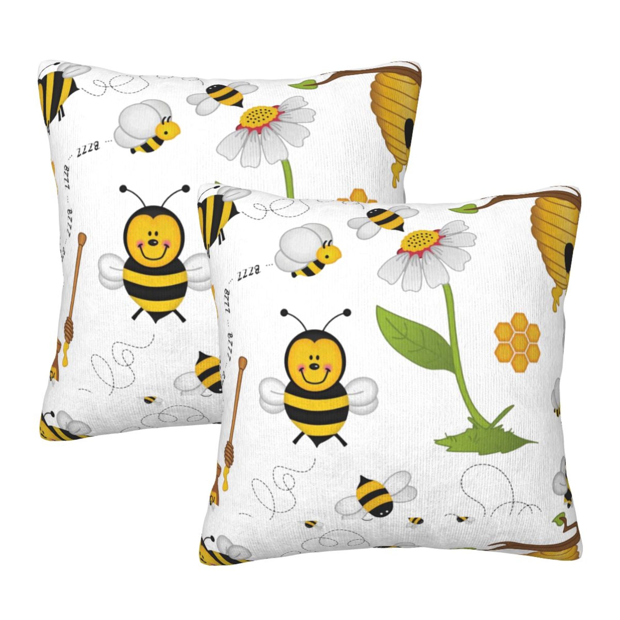Home Throw Pillow Covers Funny Bee Bumblebee Yellow Square Thick Throw ...