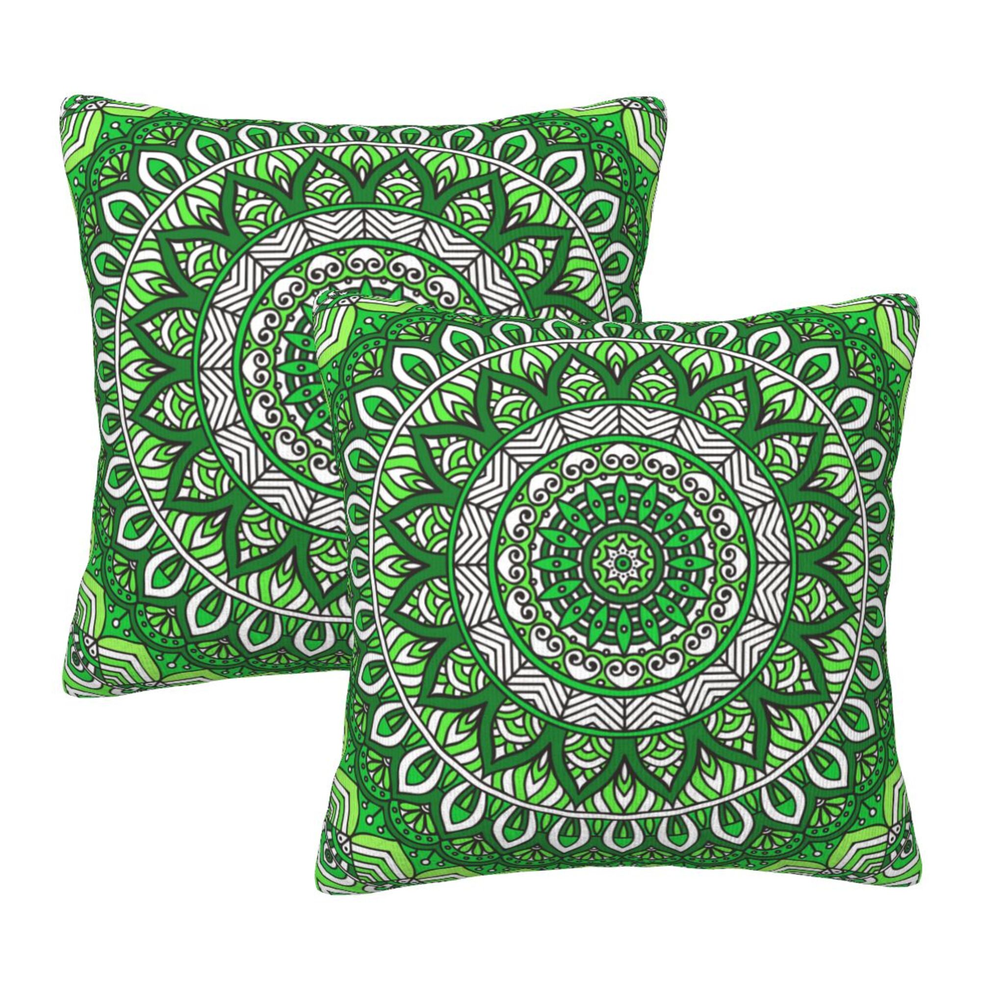 Home Throw Pillow Covers Green Mandala Seamless Pattern Square Thick ...