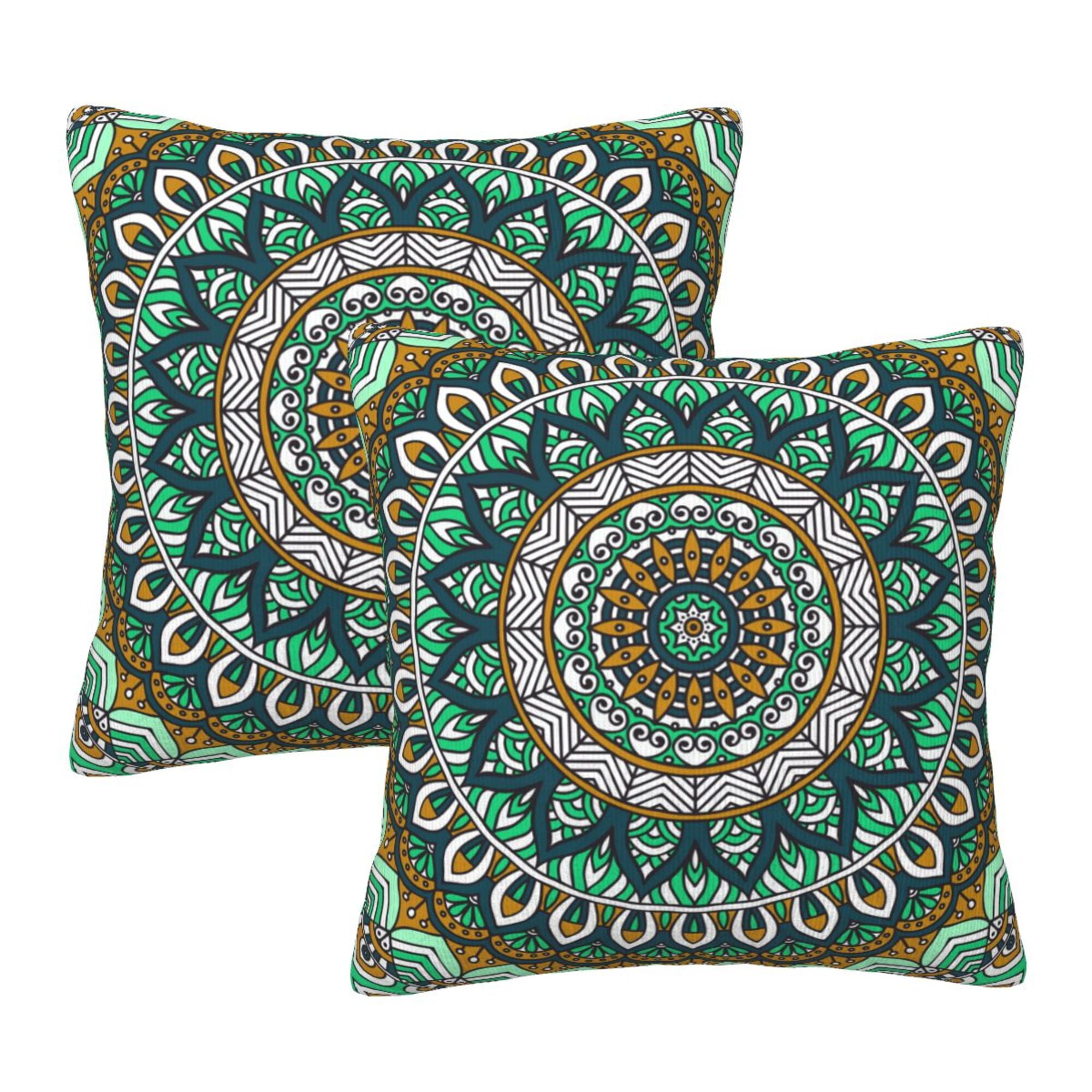 Home Throw Pillow Covers Green and Orange Mandala Seamless Pattern ...