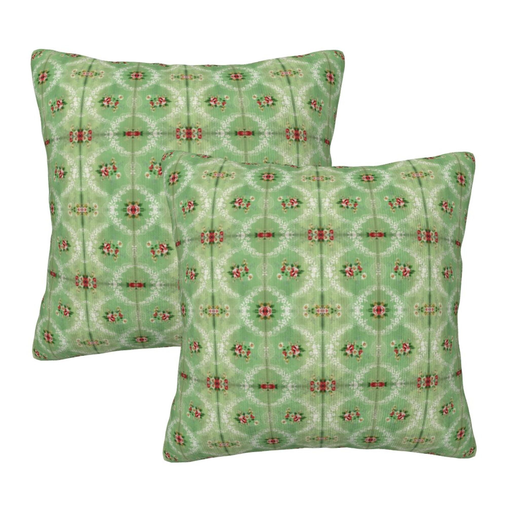 Home Throw Pillow Covers Green vintage floral wallpaper Square Thick ...