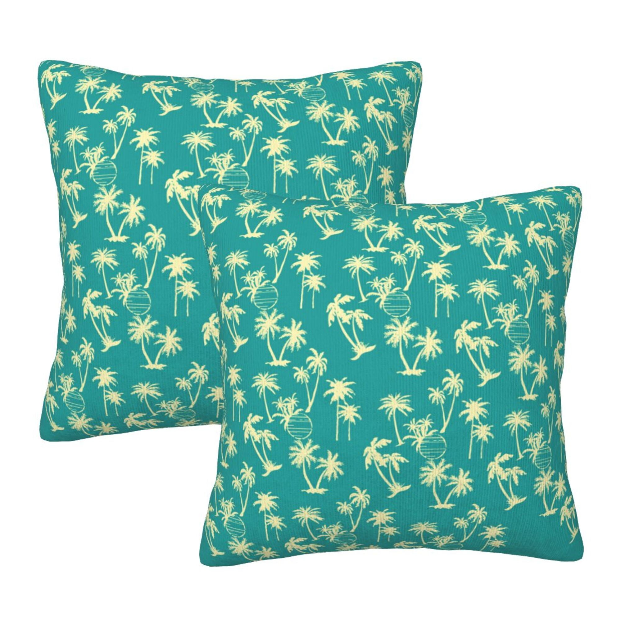 Home Throw Pillow Covers Hawaiian Palm Tree Tropical Teal0 Square Thick ...