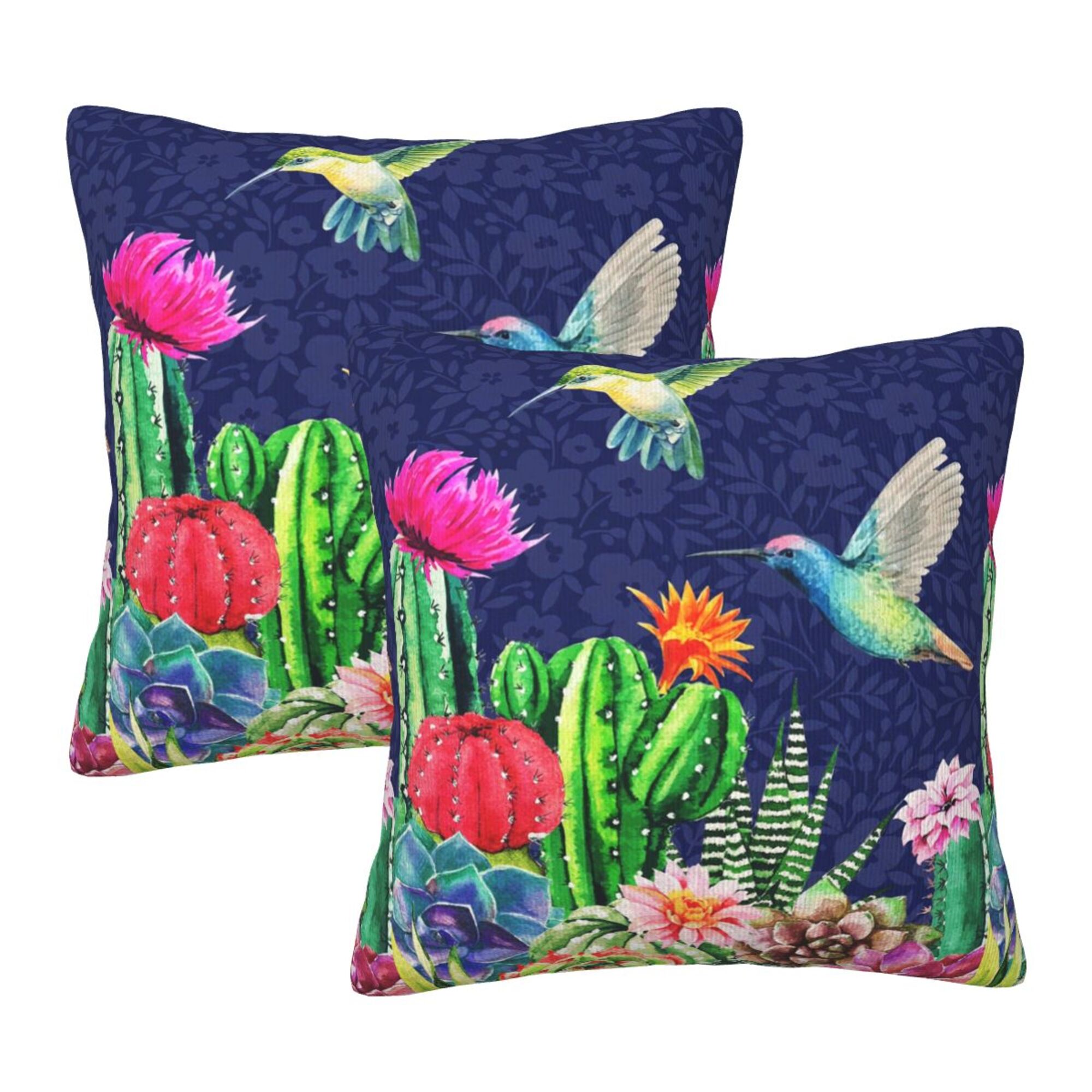 Home Throw Pillow Covers Home Hummingbird Cactus Square Thick Throw ...