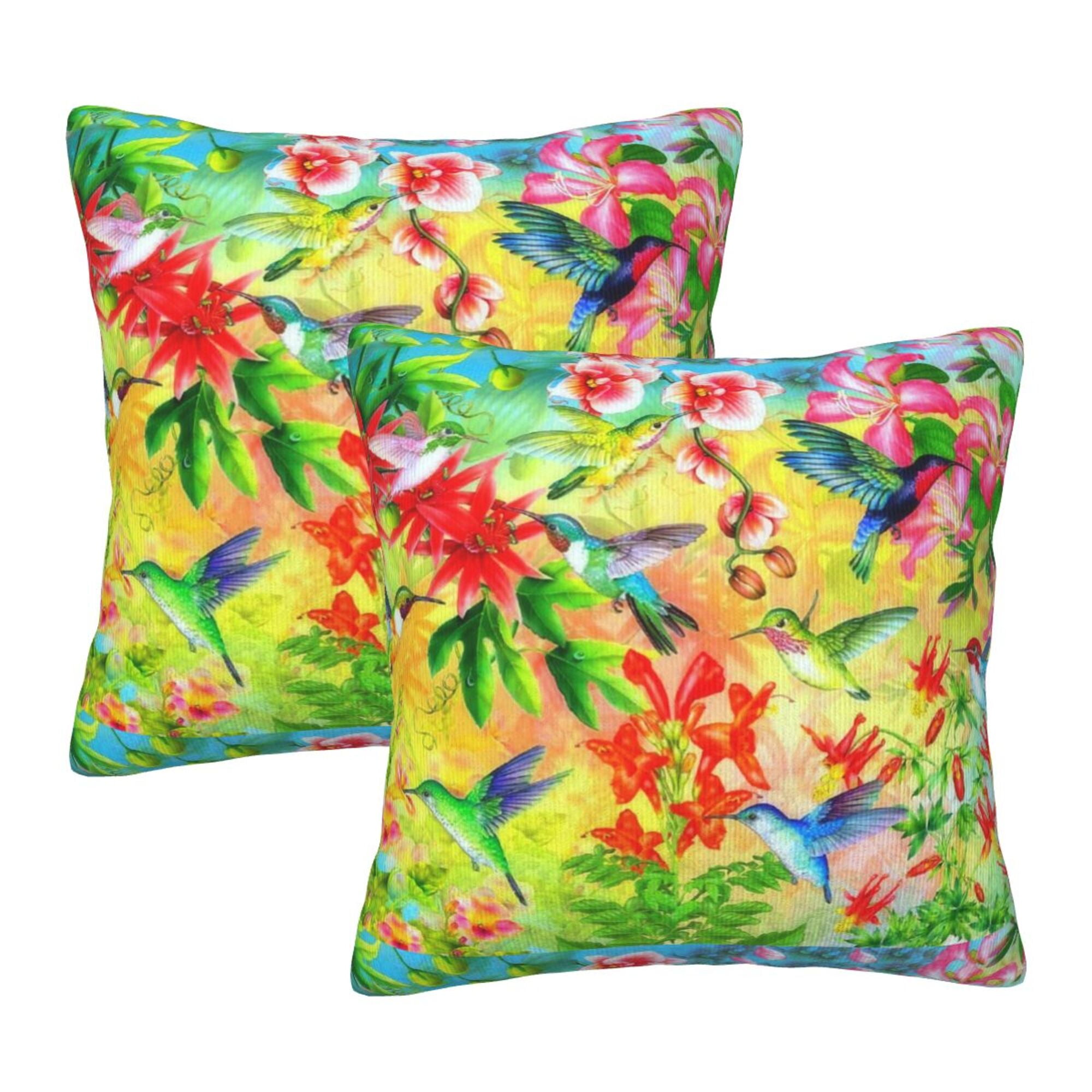 Home Throw Pillow Covers Hummingbird Flowers Digital Art Square Thick ...