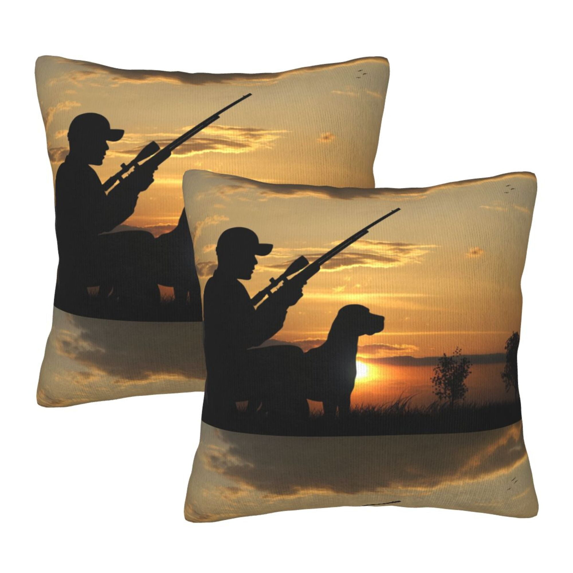 Home Throw Pillow Covers Hunter with Dog Sunset Landscape Square Thick ...