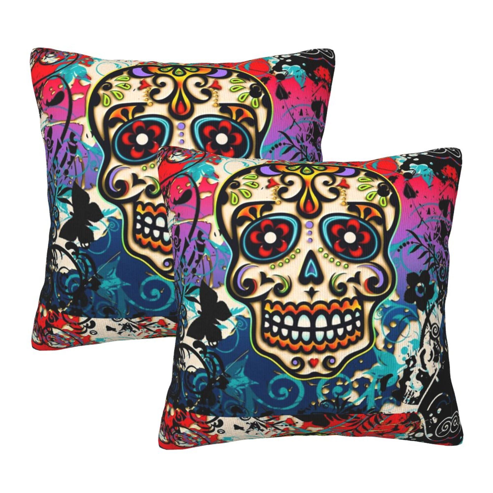 Home Throw Pillow Covers Mexican Sugar Skull Day of the Dead Dia Square ...
