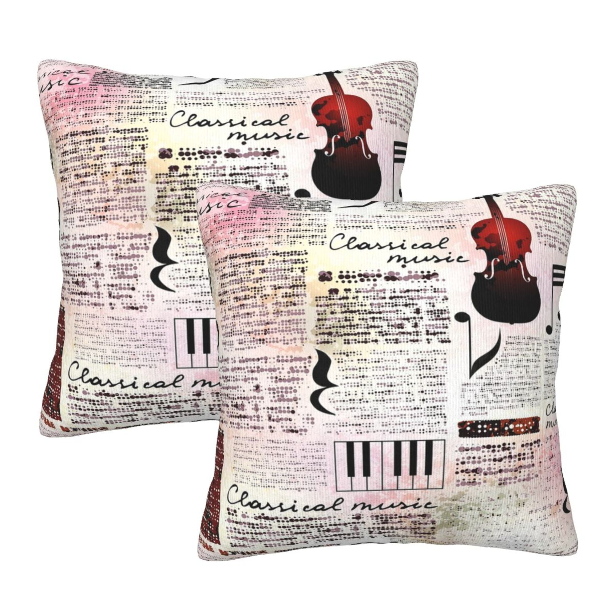 Home Throw Pillow Covers Old Newspaper Decor, Classical Music Themed ...