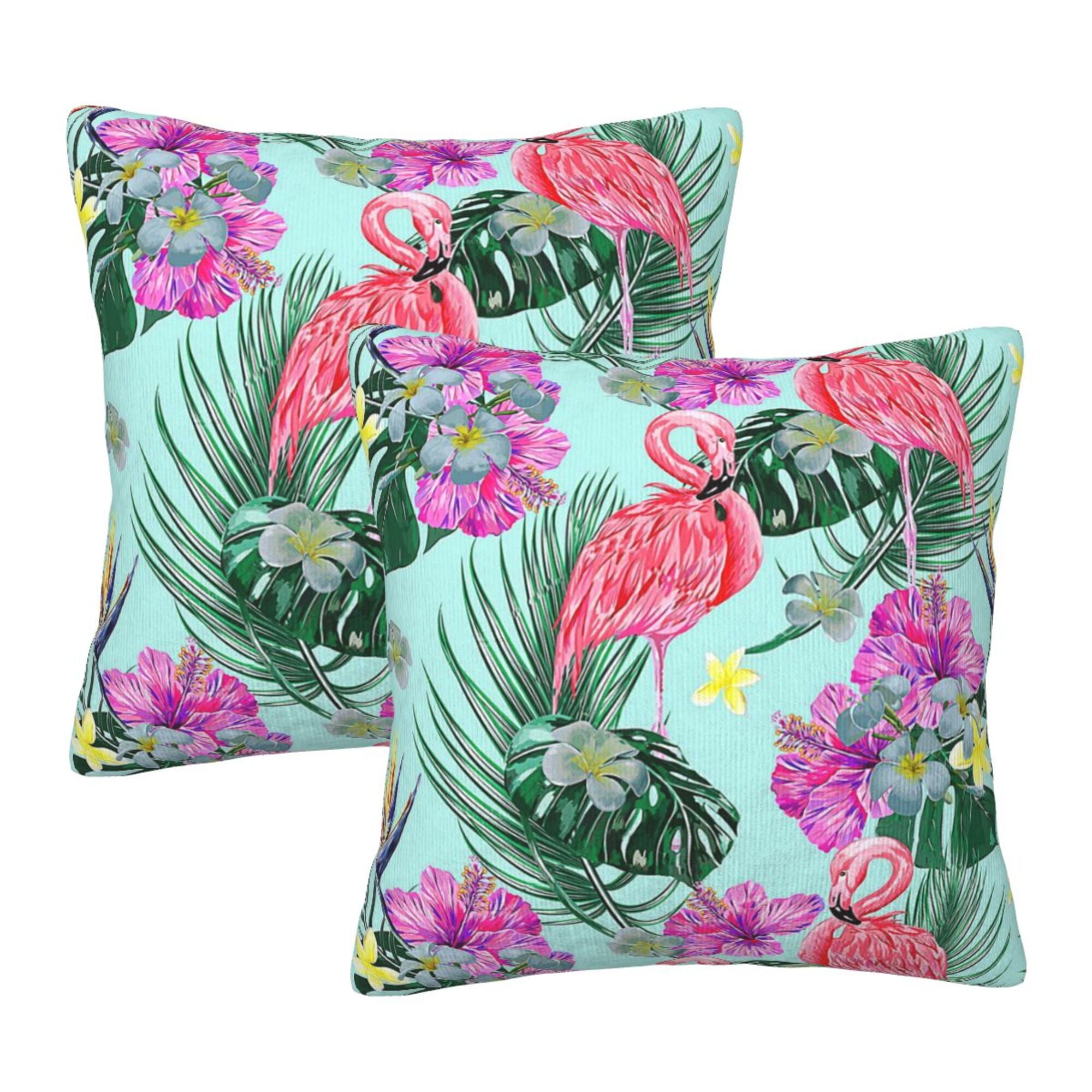 Home Throw Pillow Covers Pink Flamingo And Tropical Plant Square Thick ...