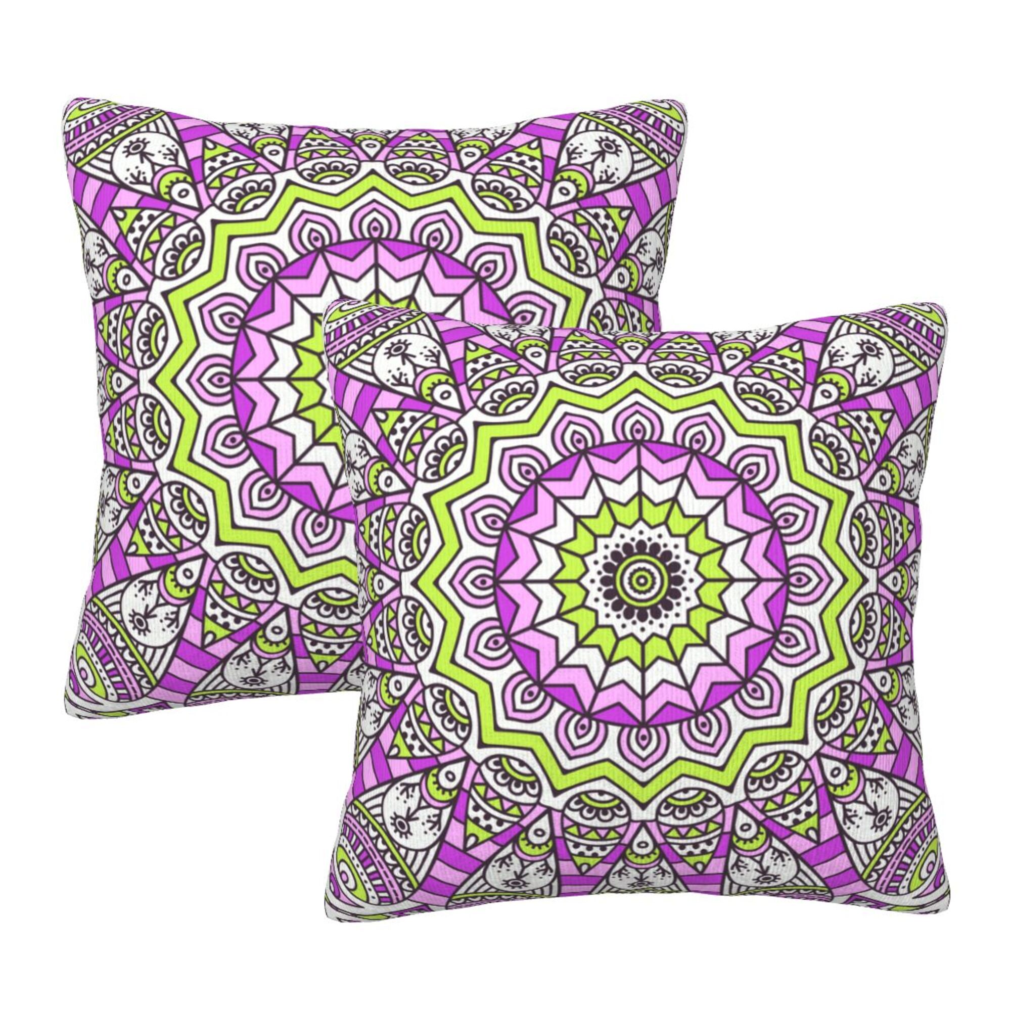 Home Throw Pillow Covers Pink and Green Mandala Seamless Pattern Square ...