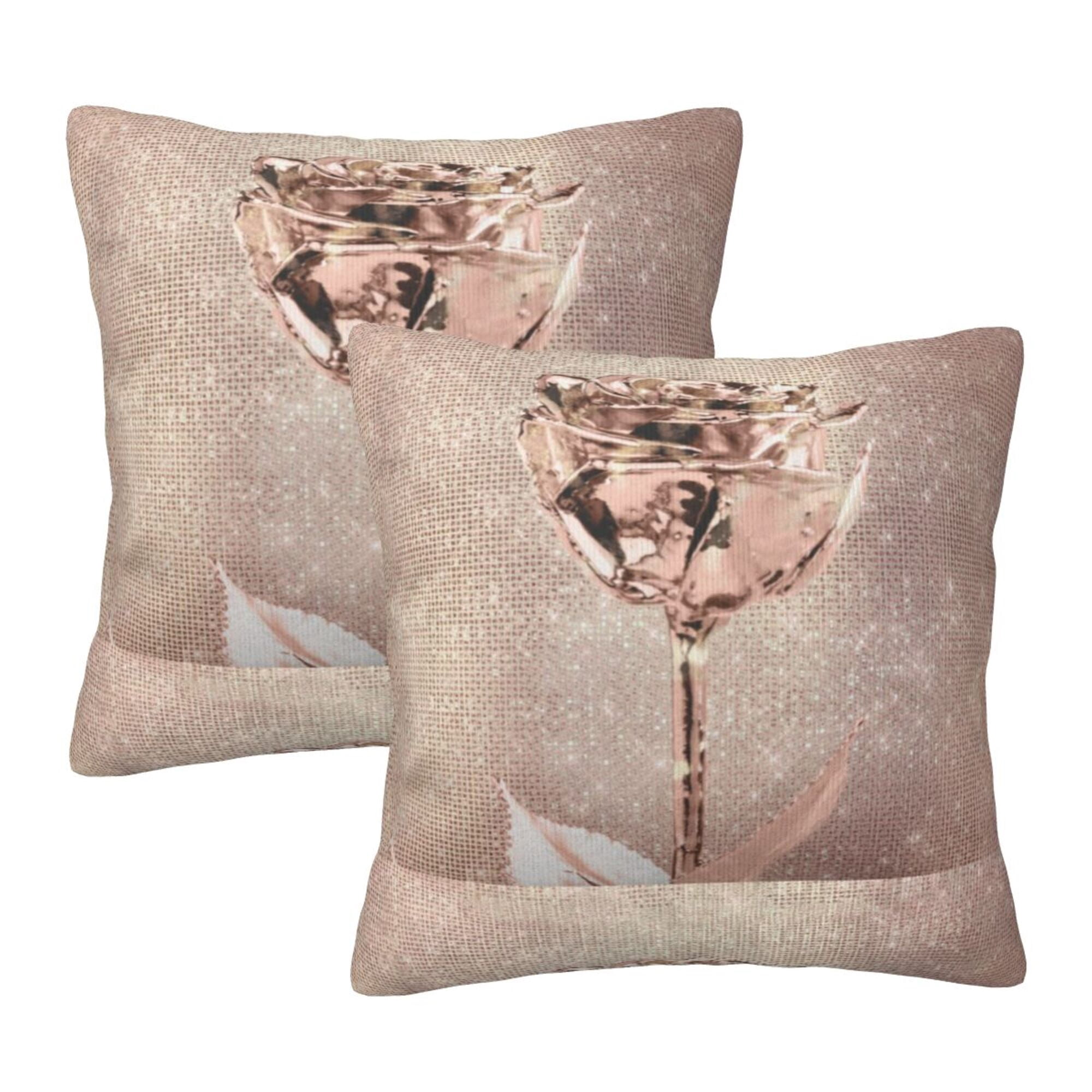 Home Throw Pillow Covers Pink Rose Flower Gold Copper Sequin Sparkly ...