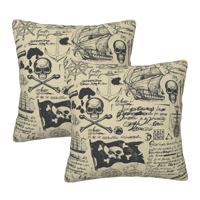 Home Throw Pillow Covers Pirate Ship Skull Treasure Map Square Thick ...