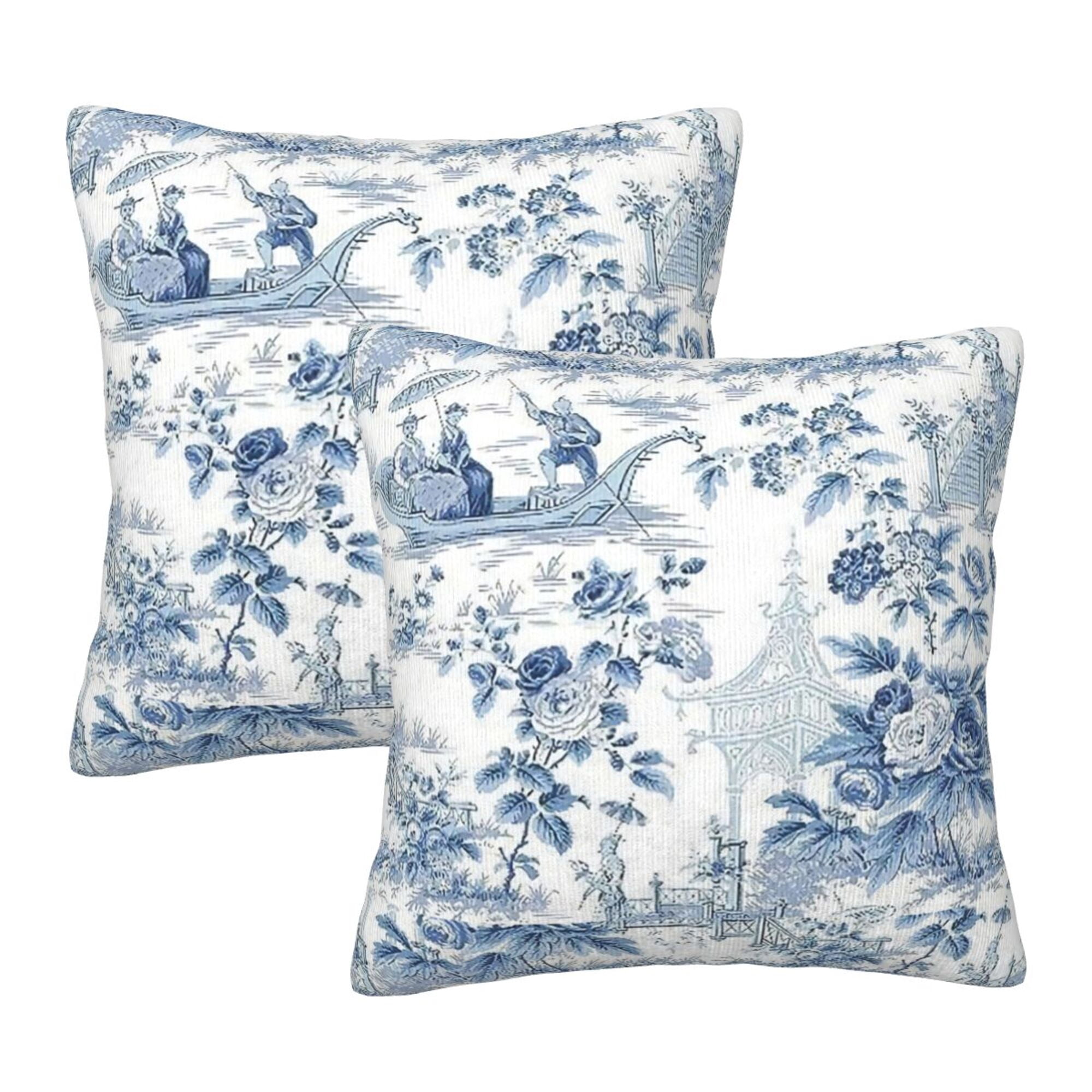 Home Throw Pillow Covers Powder Blue Chinoiserie Toile Square Thick ...