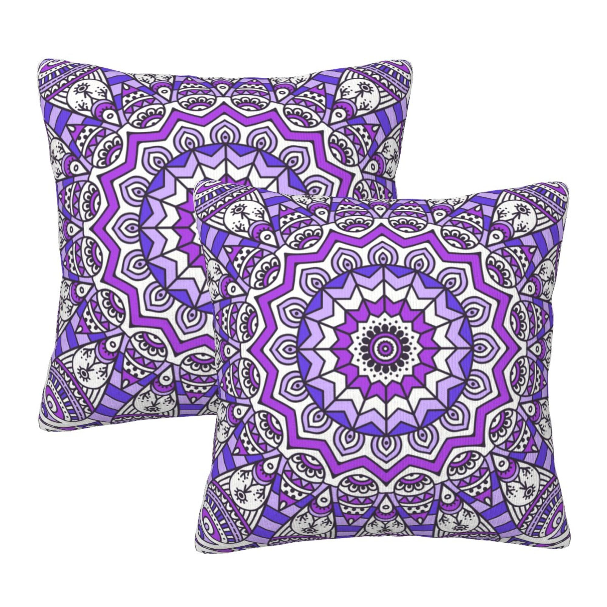 Home Throw Pillow Covers Purple Mandala Seamless Pattern Square Thick ...