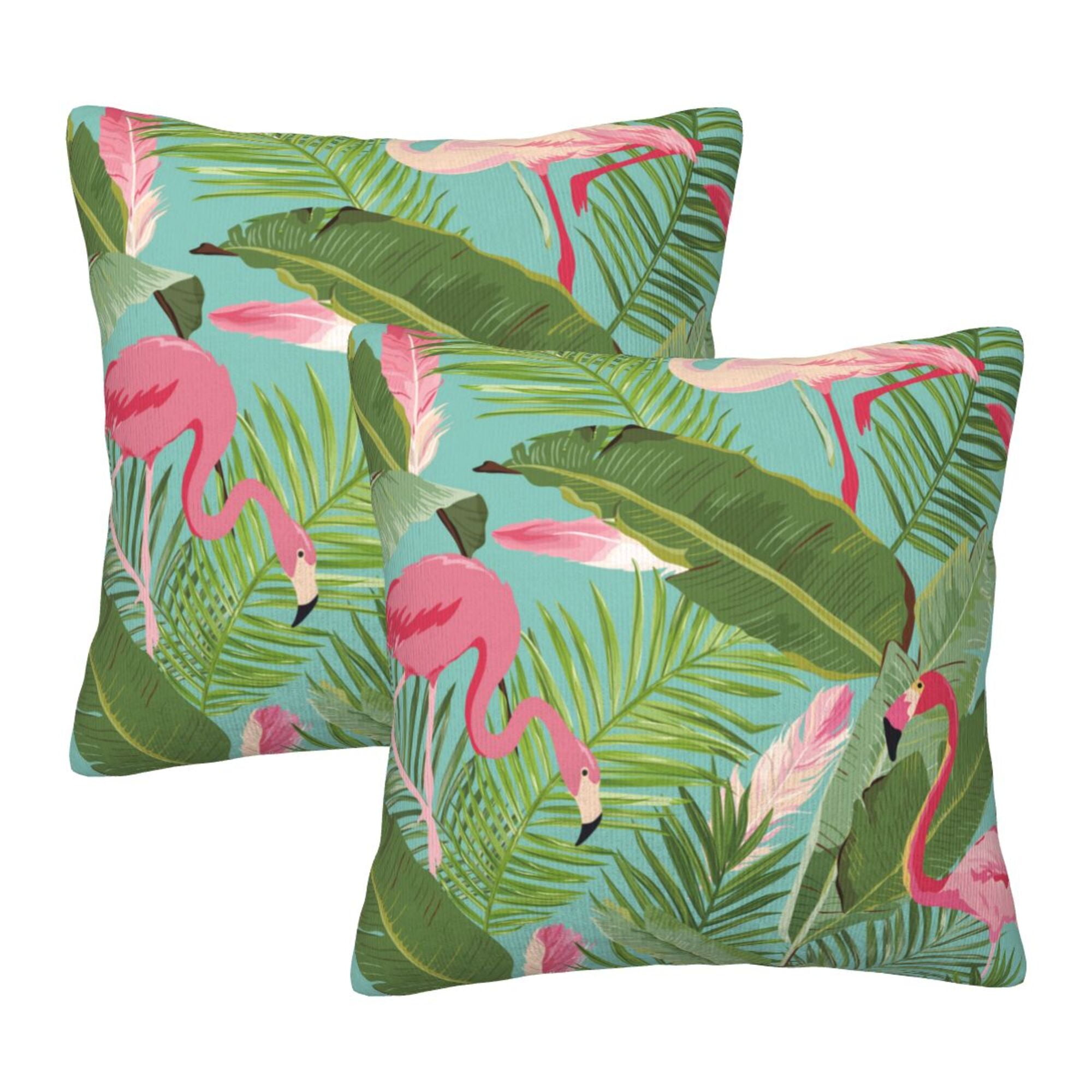 Home Throw Pillow Covers Tropical Palm Tree Banana Leaves Pink Flamingo ...