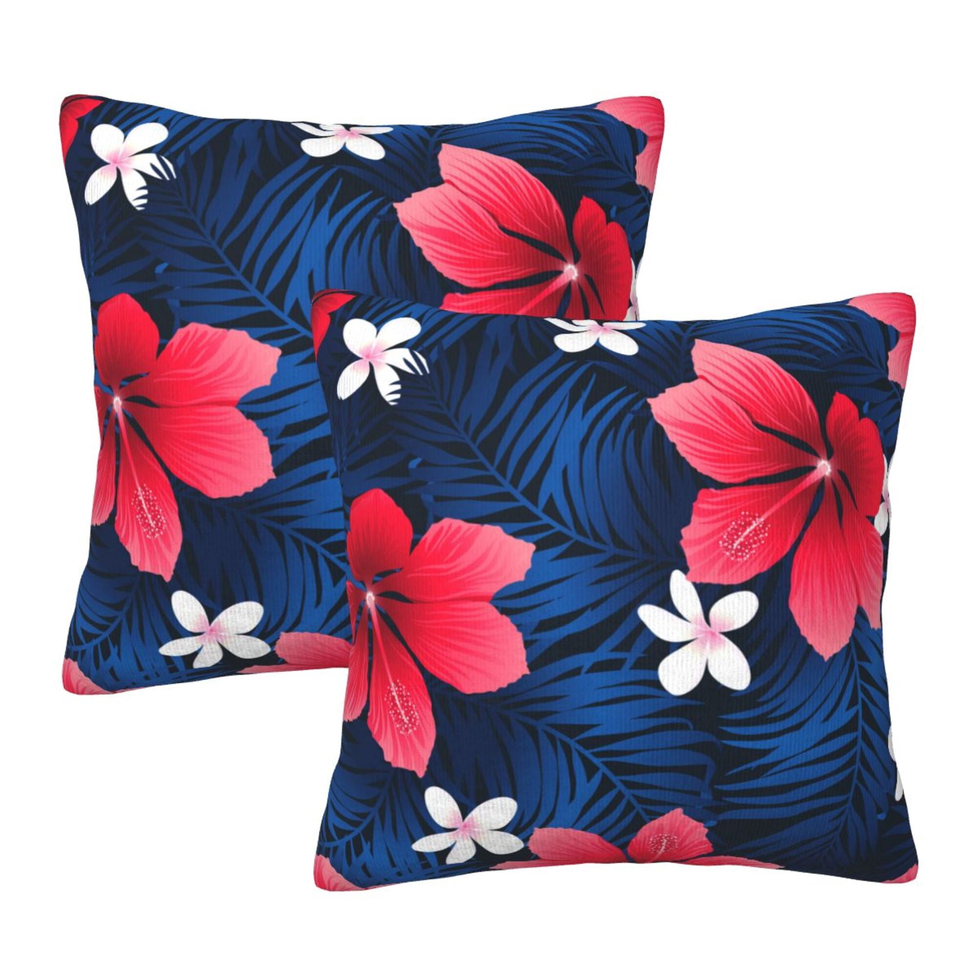 Home Throw Pillow Covers Tropical red hibiscus flowers in a seamless ...