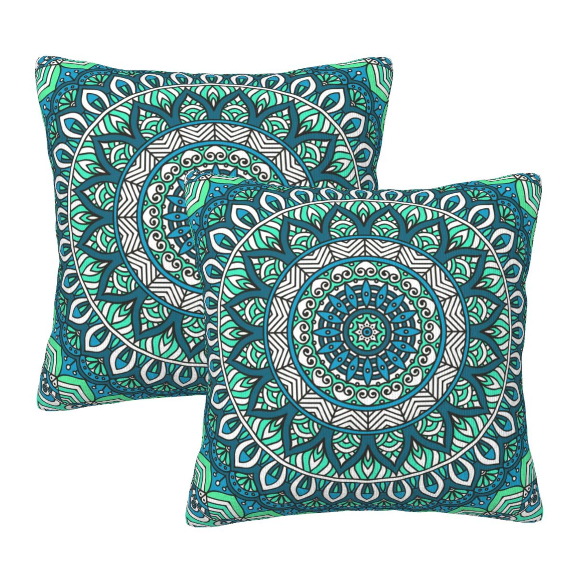 Home Throw Pillow Covers Turquoise Mandala Seamless Pattern Square ...