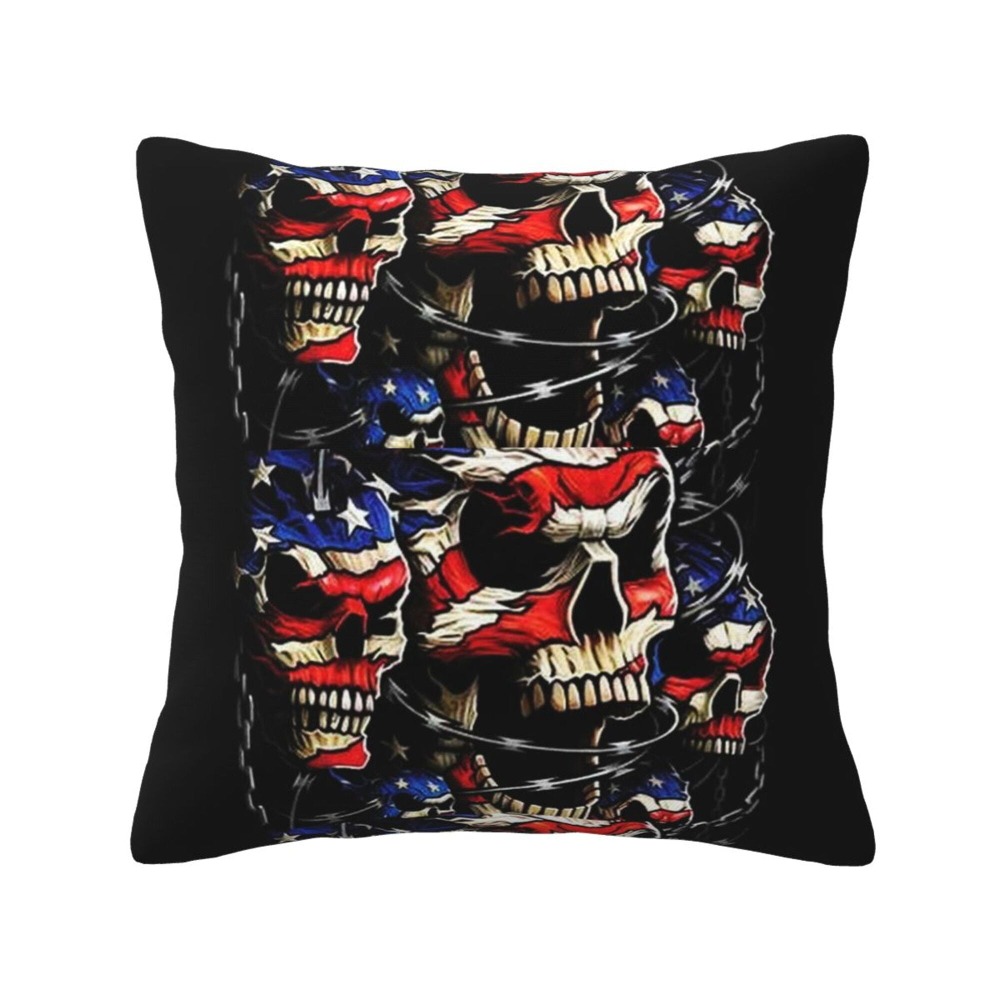 Home Throw Pillow Covers Two Sides Printed America Flag Skull Skeleton ...