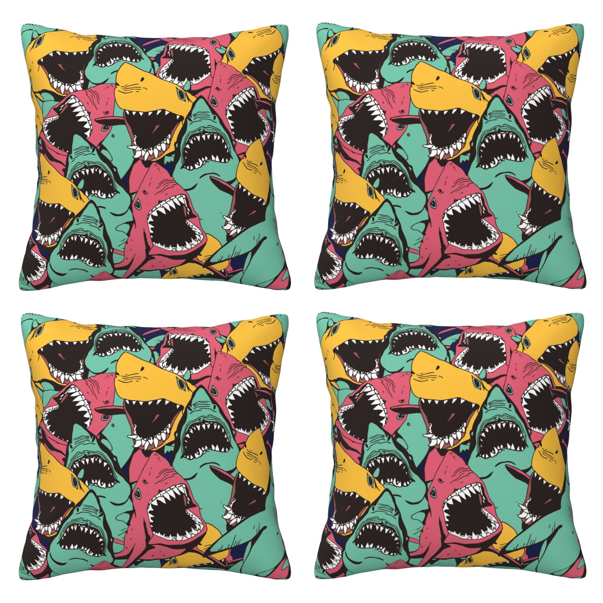 Home Throw Pillow Covers Two Sides Printed Angry Shark Decor Sofa ...