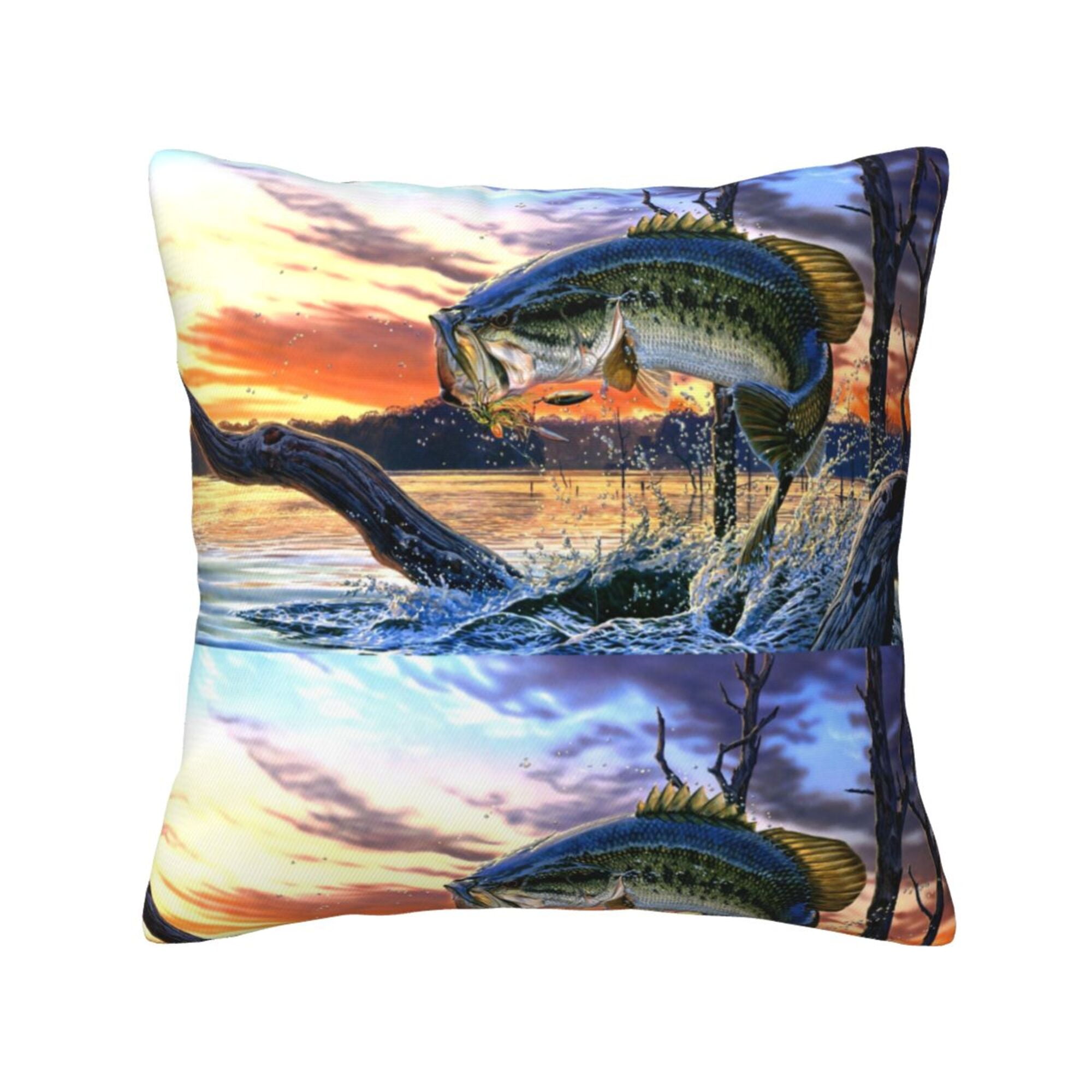 Home Throw Pillow Covers Two Sides Printed Bass Fish Jumping Decor Sofa ...