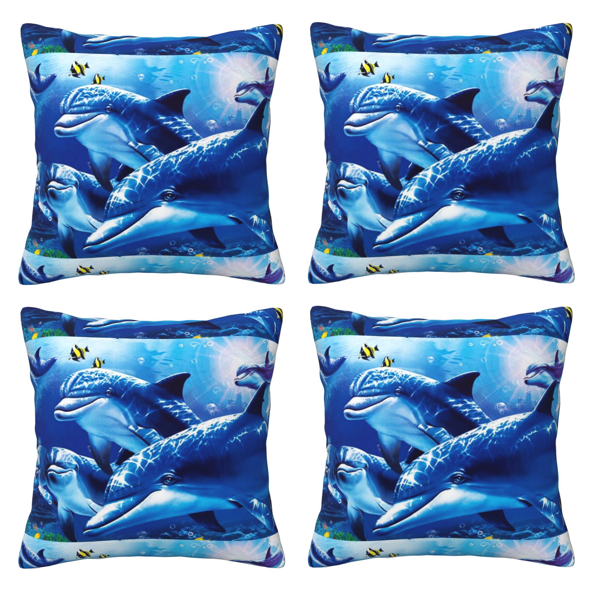 Home Throw Pillow Covers Two Sides Printed Blue Sea World Coral Dolphin ...