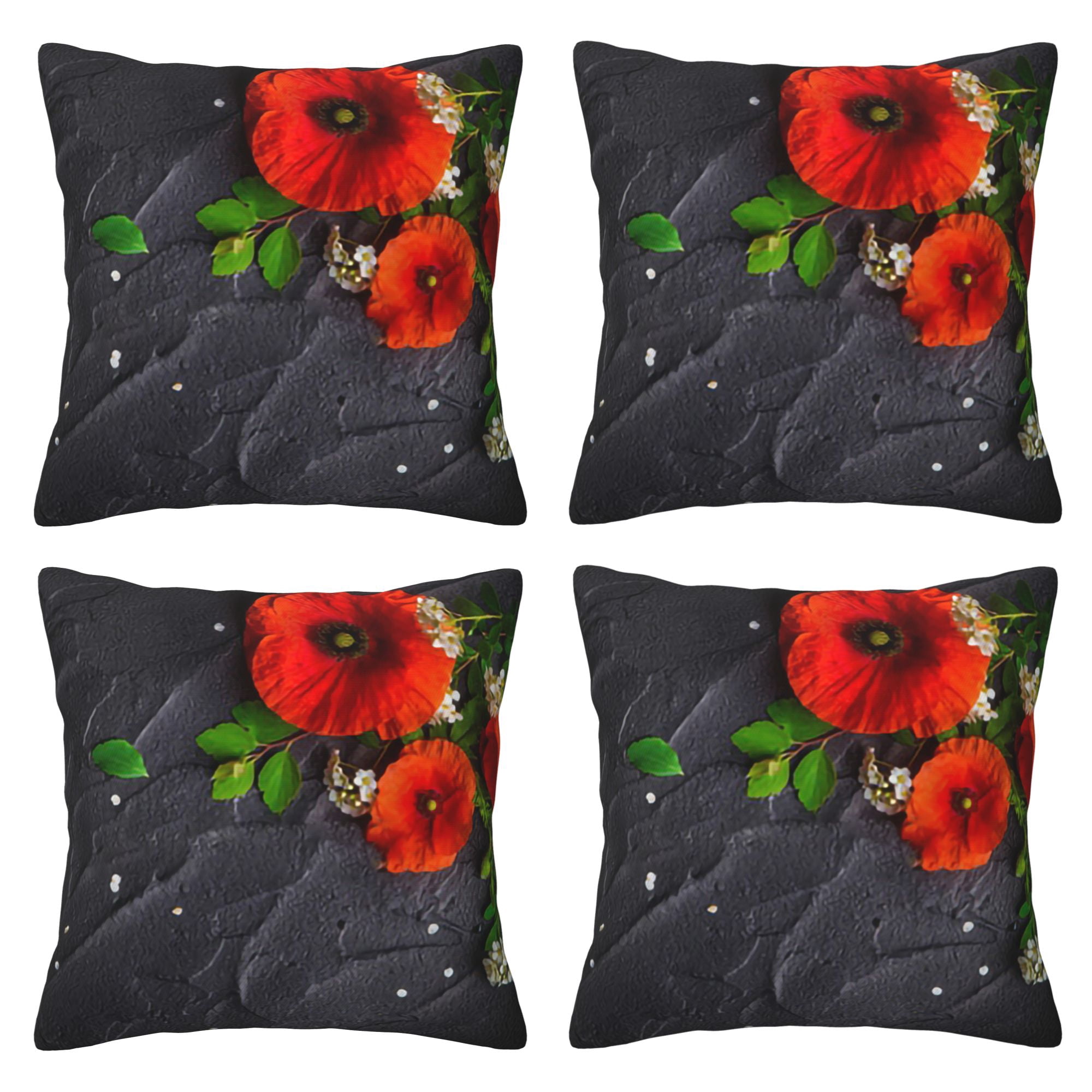 Home Throw Pillow Covers Two Sides Printed Bouquet Of Red Poppies Decor ...
