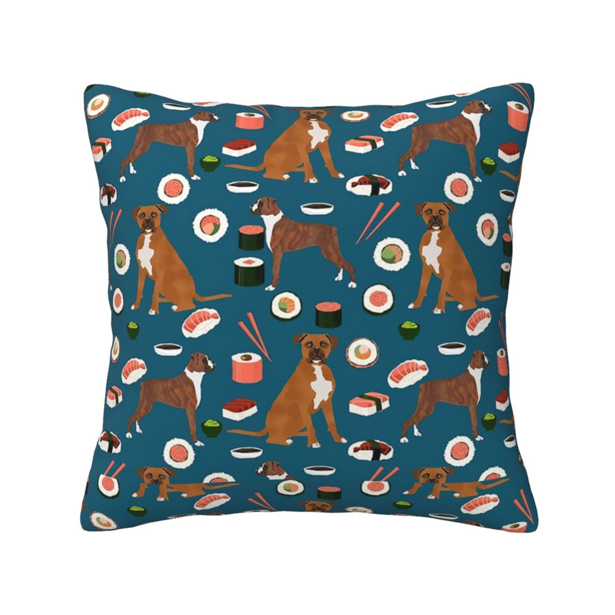 Home Throw Pillow Covers Two Sides Printed Boxer Dog Sushi Blue Pattern ...