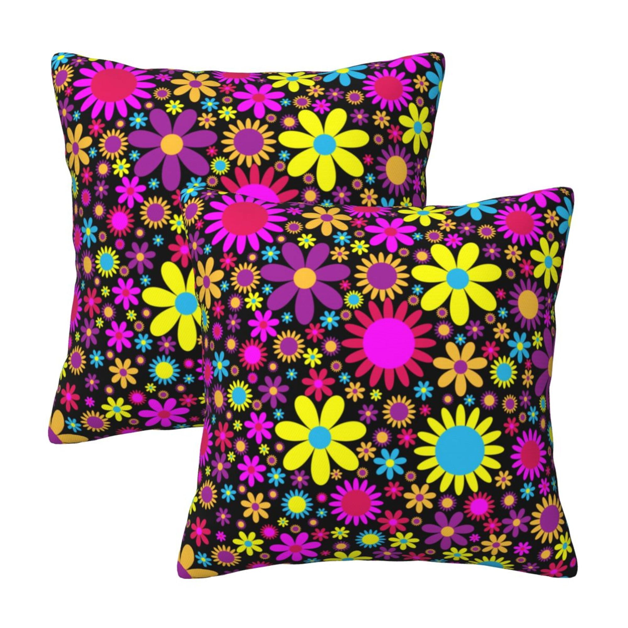 Home Throw Pillow Covers Two Sides Printed Bright and busy floral ...