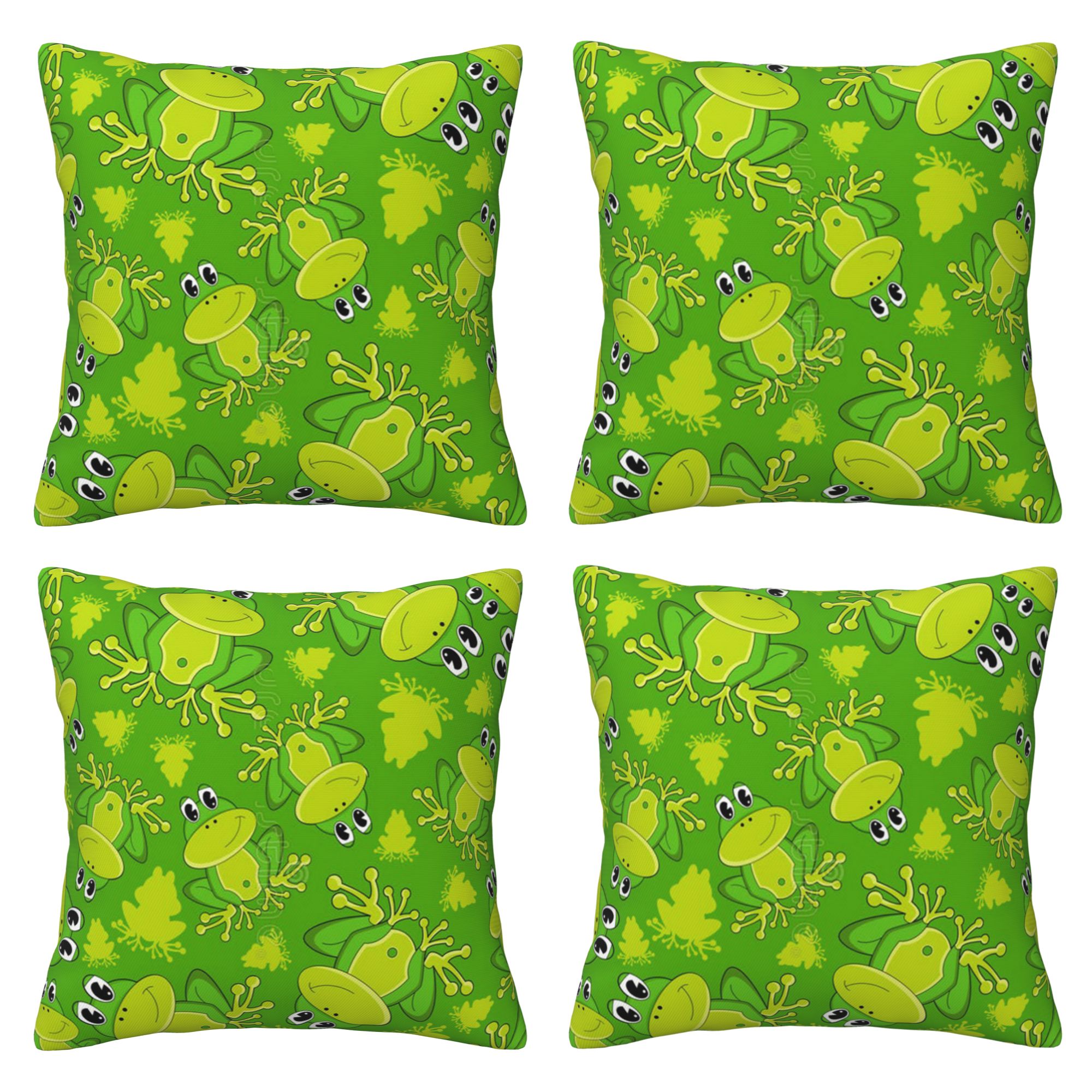 Home Throw Pillow Covers Two Sides Printed Cartoon Frogs Green Decor ...