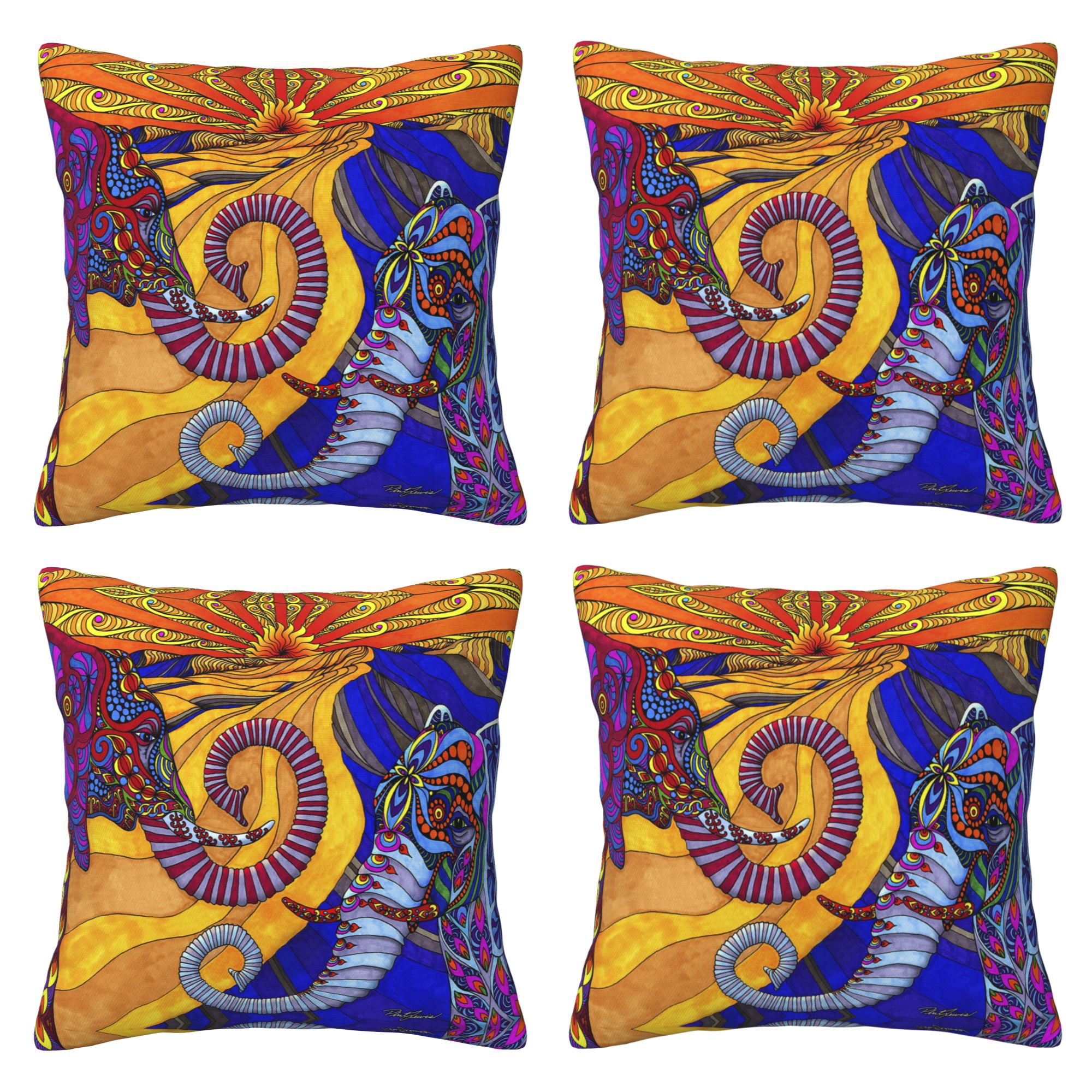 Home Throw Pillow Covers Two Sides Printed Colorful Elephant Decor Sofa ...