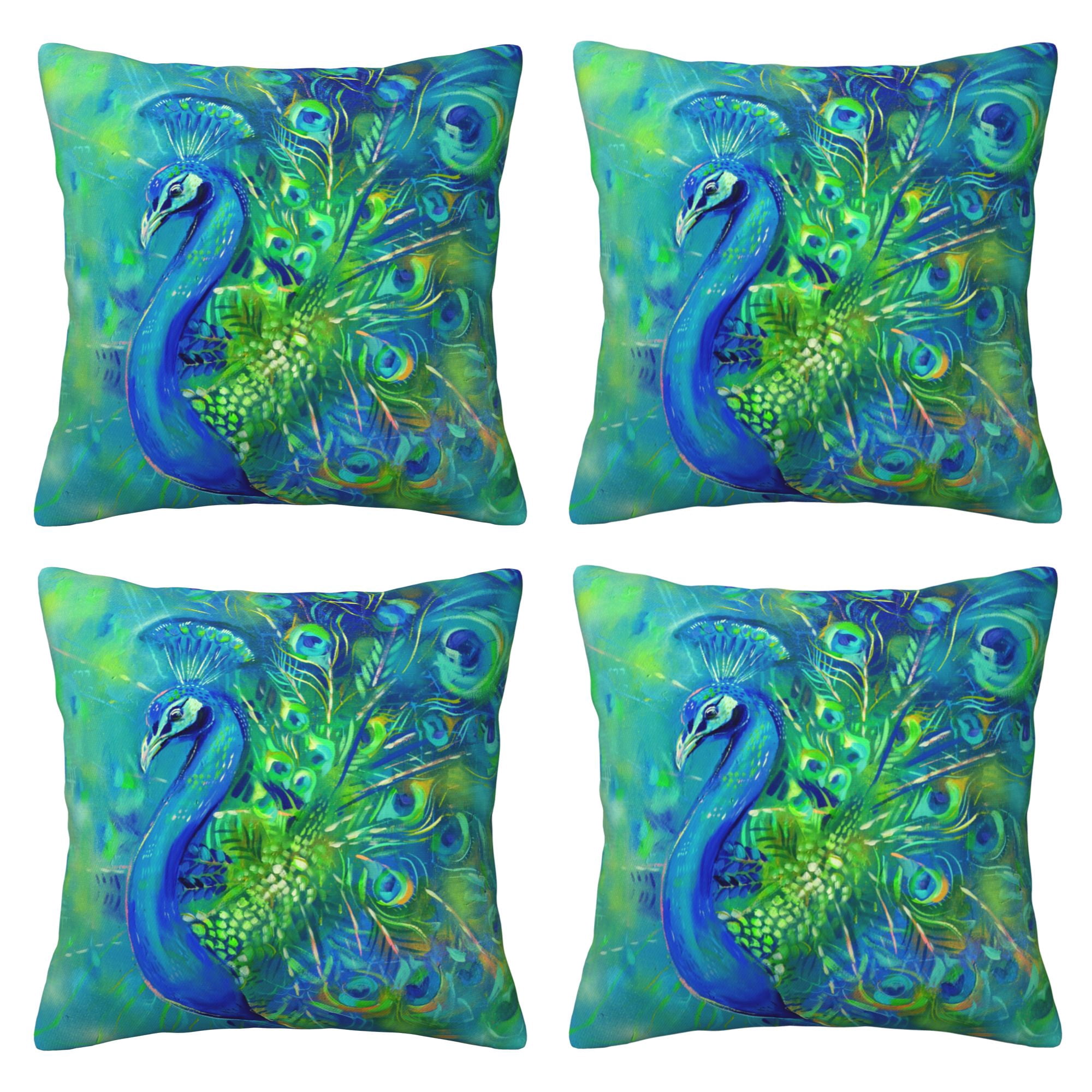Home Throw Pillow Covers Two Sides Printed Colorful Feather Peacock ...
