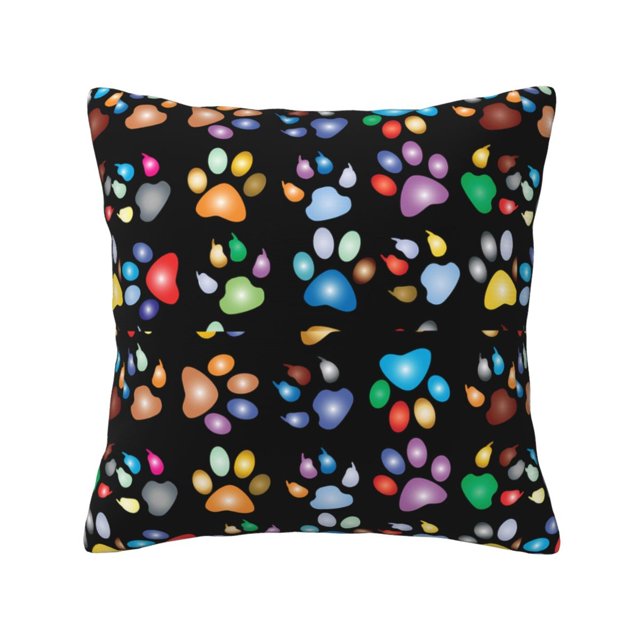 Home Throw Pillow Covers Two Sides Printed Colorful dog paw prints ...