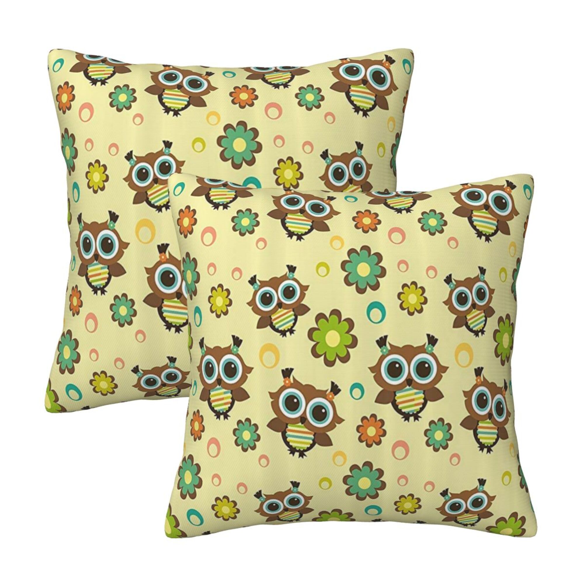 Home Throw Pillow Covers Two Sides Printed Cute Owls with Flowers Decor ...