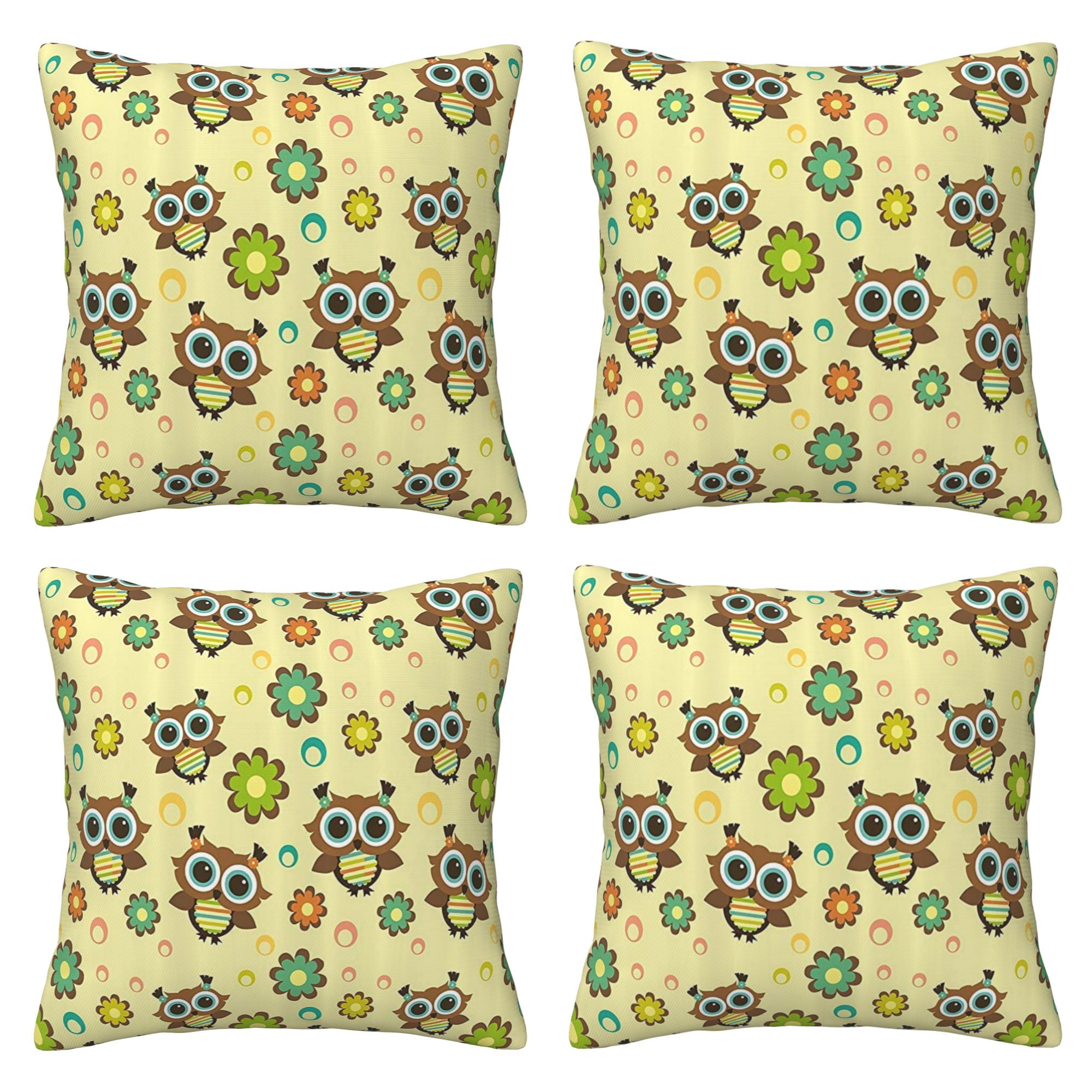 Home Throw Pillow Covers Two Sides Printed Cute Owls with Flowers Decor ...