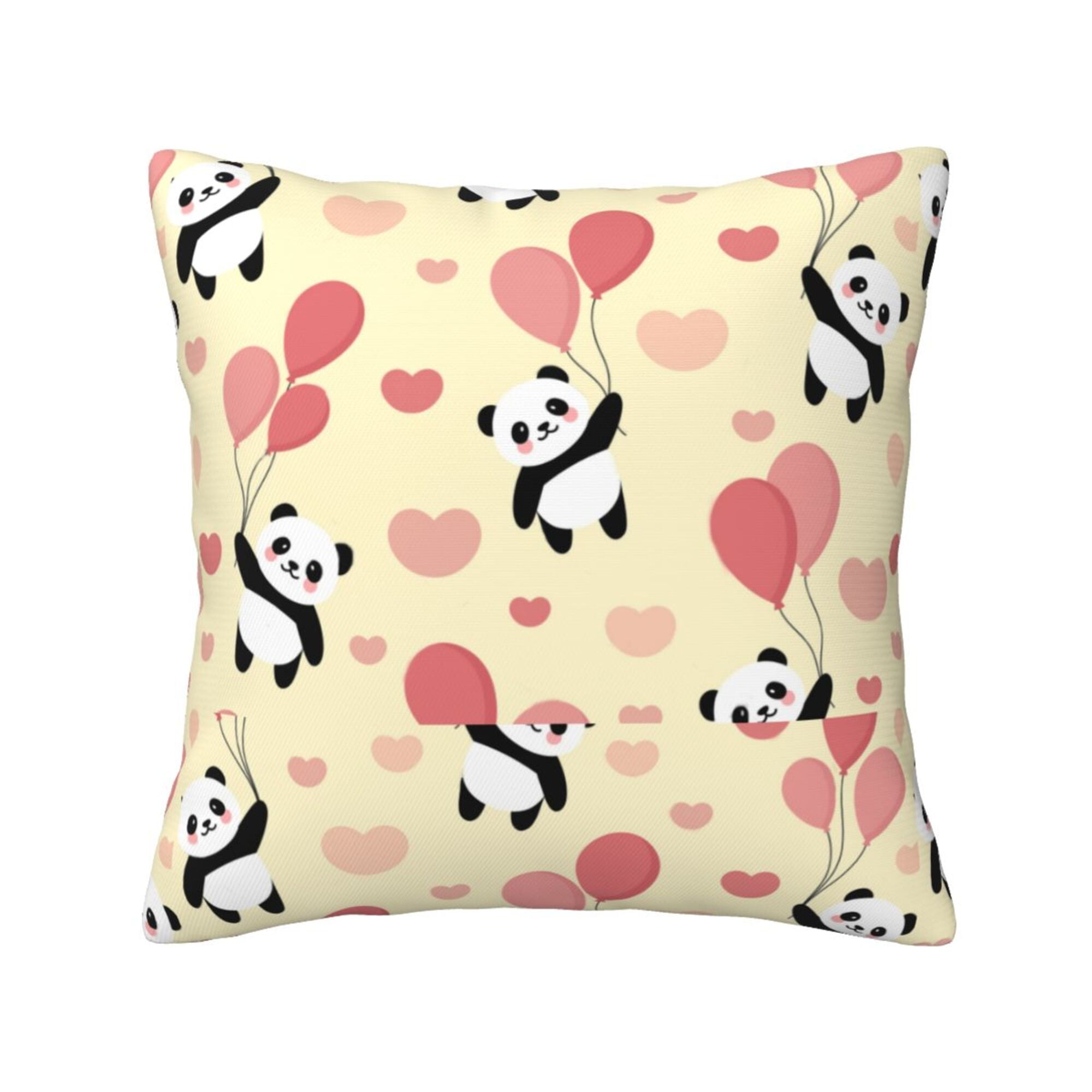 Home Throw Pillow Covers Two Sides Printed Cute Panda Flying with Pink ...