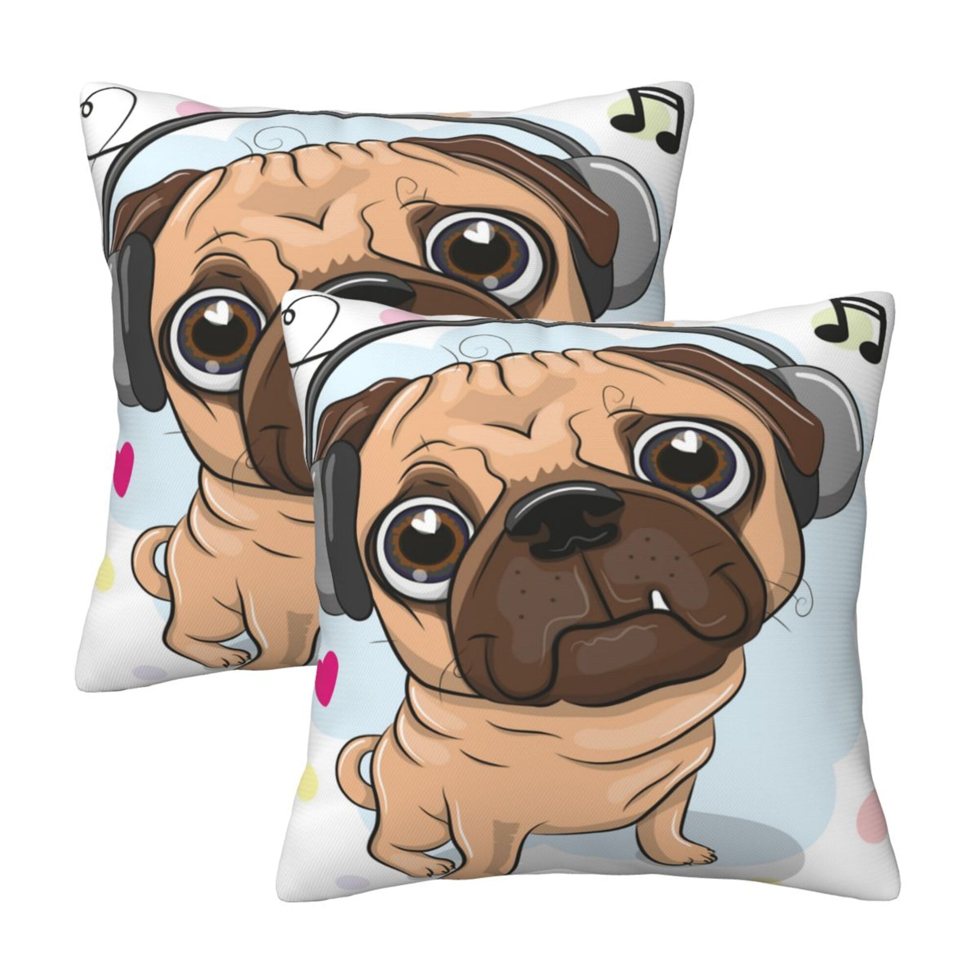 Home Throw Pillow Covers Two Sides Printed Cute cartoon pug dog with ...