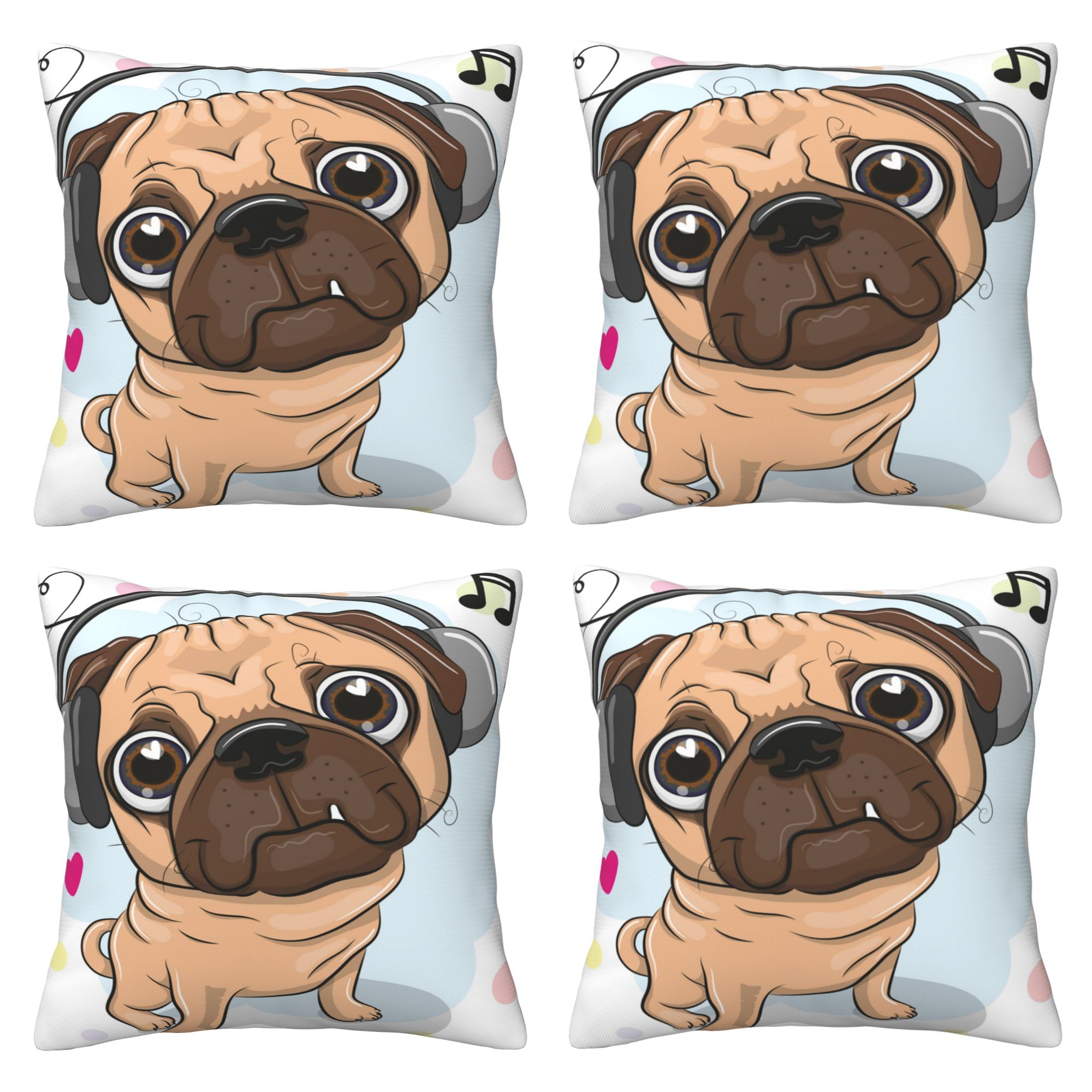Home Throw Pillow Covers Two Sides Printed Cute cartoon pug dog with ...