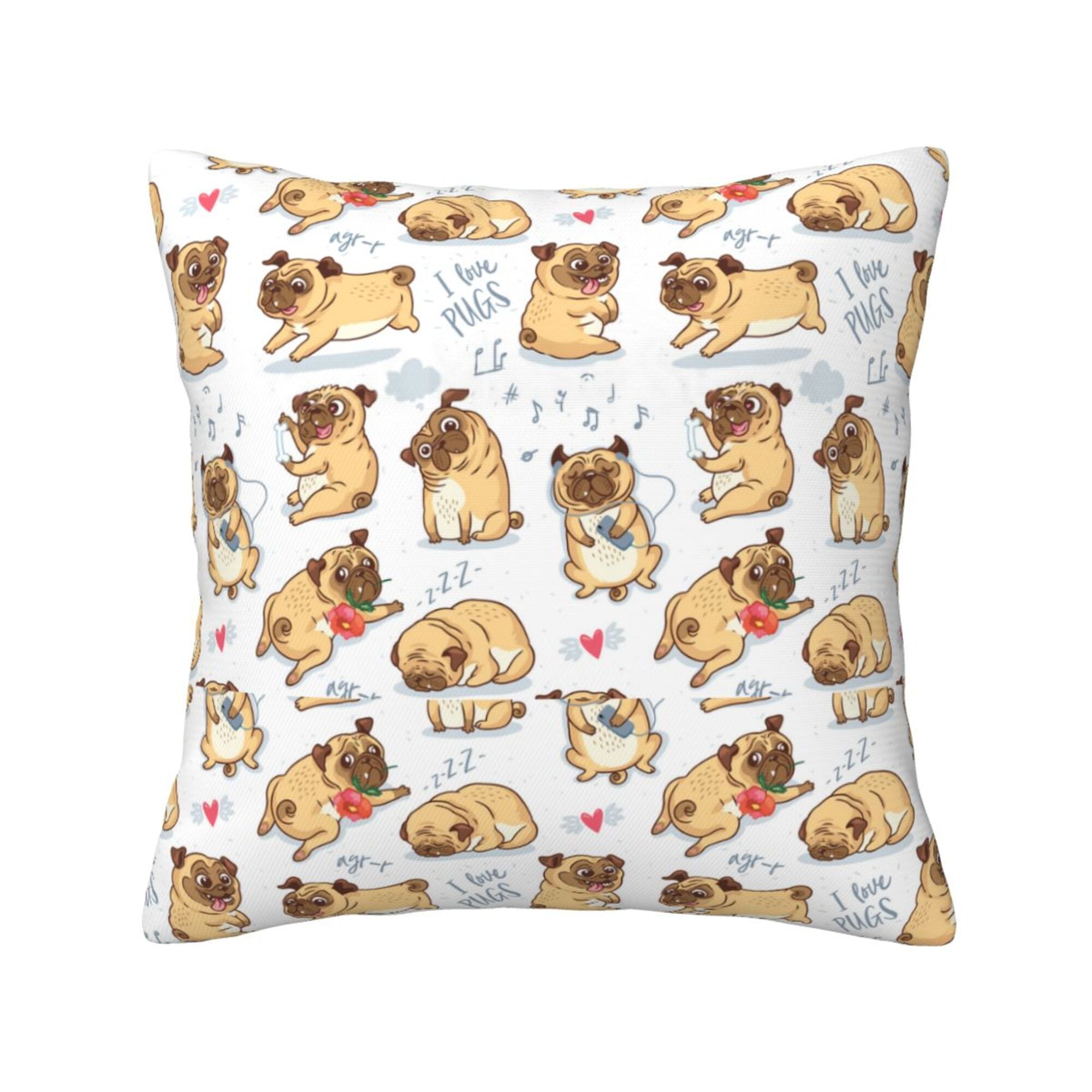Home Throw Pillow Covers Two Sides Printed Cute funny pug puppy Decor ...