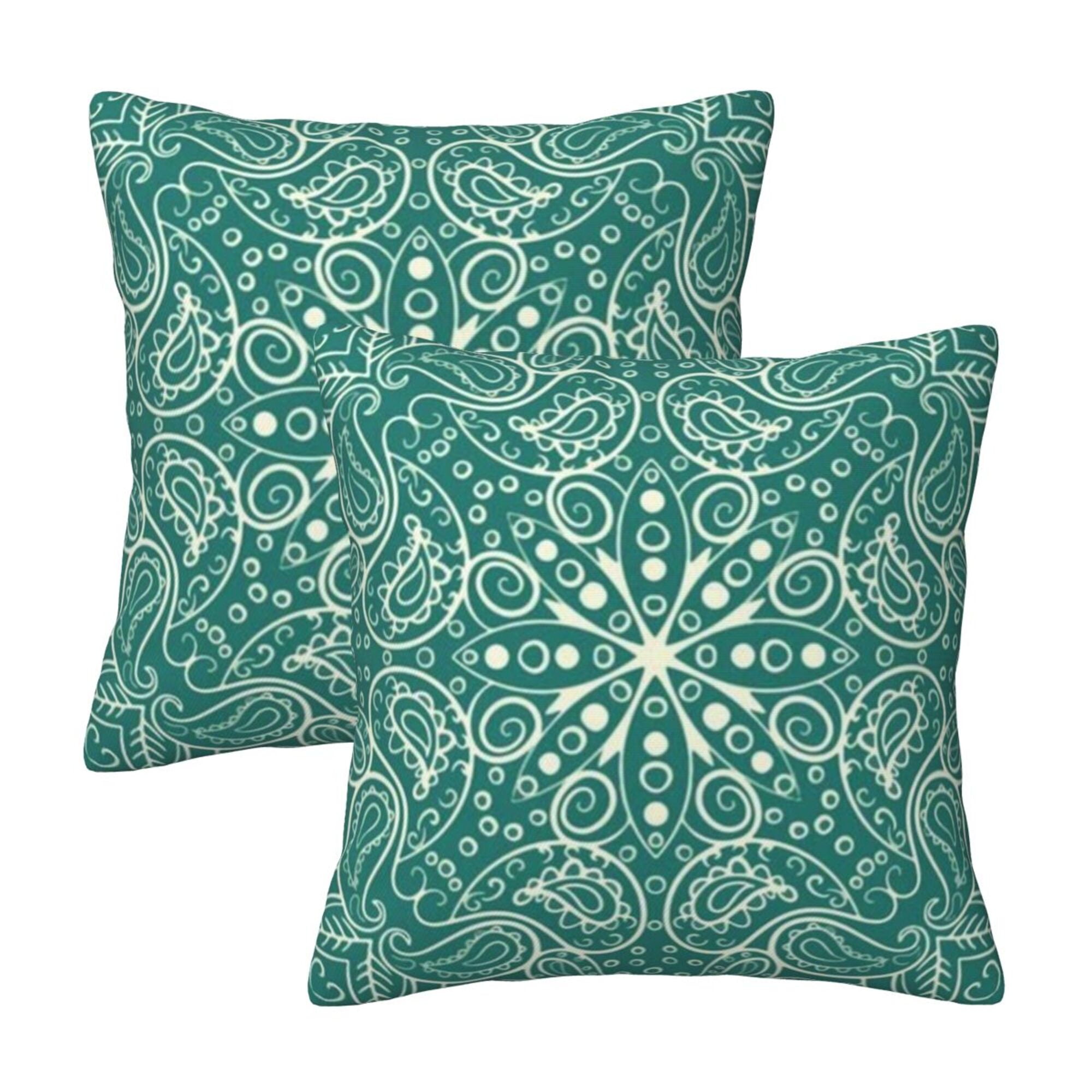 Home Throw Pillow Covers Two Sides Printed Cyan Mandala Decor Sofa ...