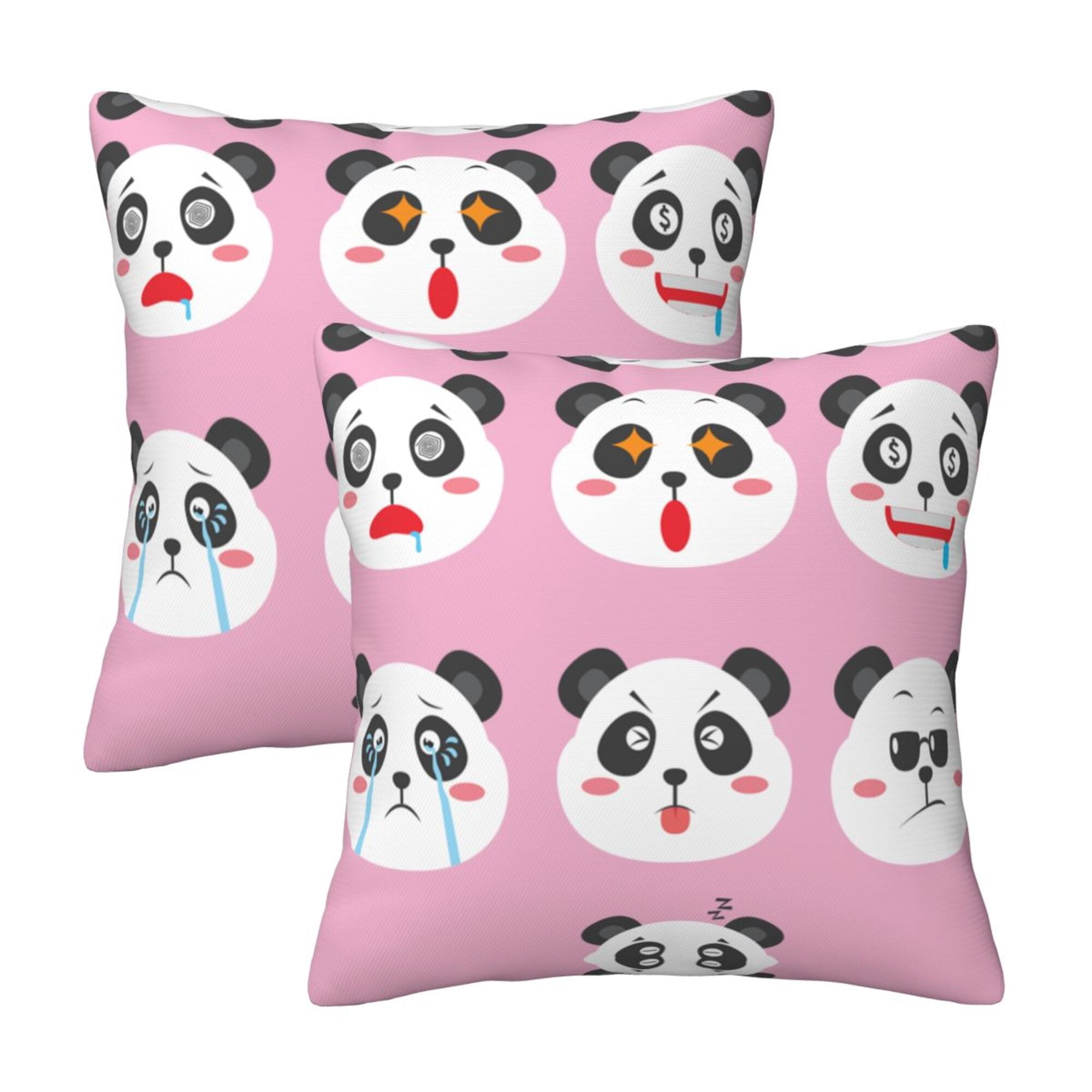 Home Throw Pillow Covers Two Sides Printed Facial-Expression Panda ...
