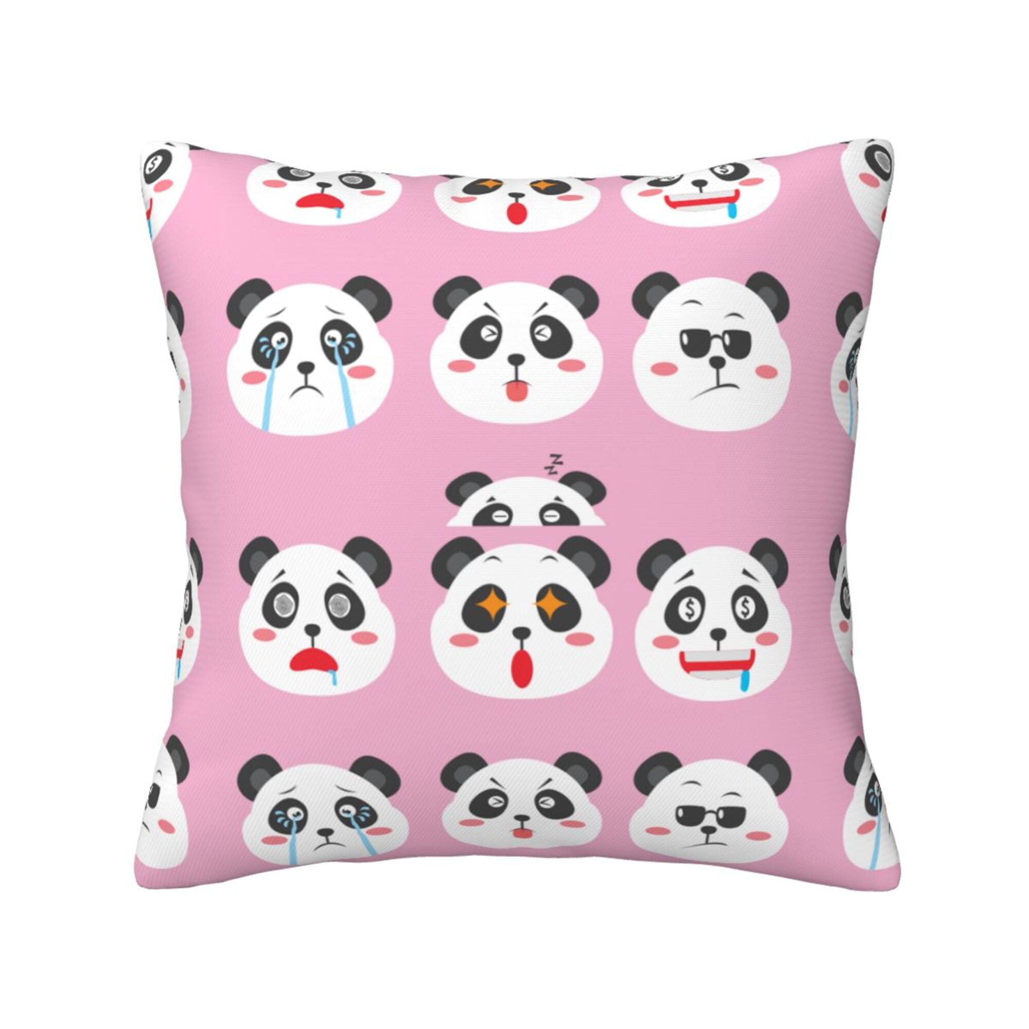 Home Throw Pillow Covers Two Sides Printed Facial-Expression Panda ...