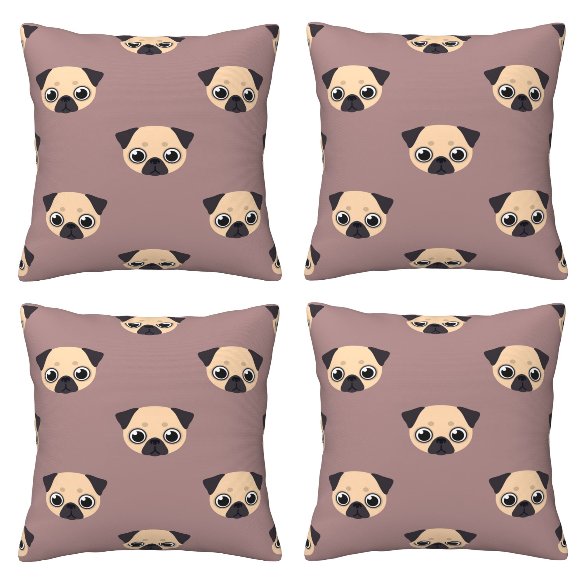 Home Throw Pillow Covers Two Sides Printed Flat Pug Pattern Style Cute ...