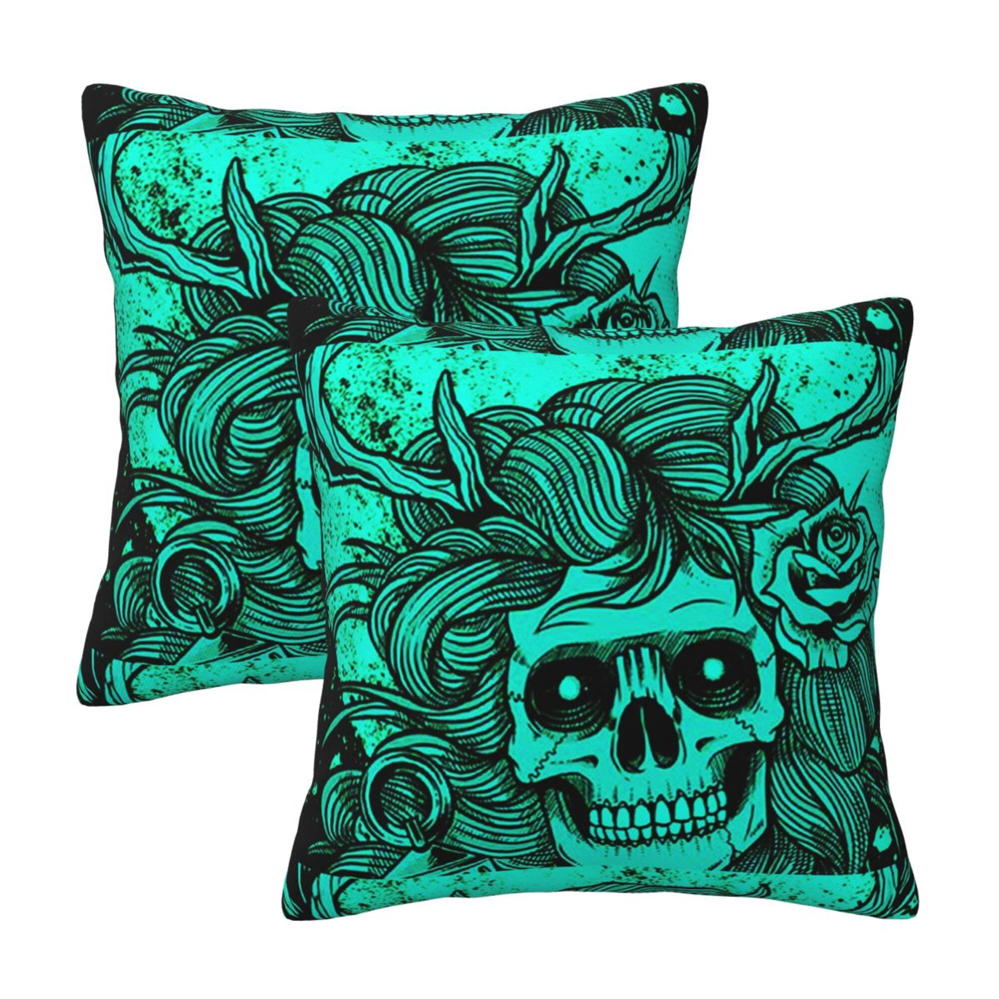 Home Throw Pillow Covers Two Sides Printed Flower Skull Decor Sofa ...