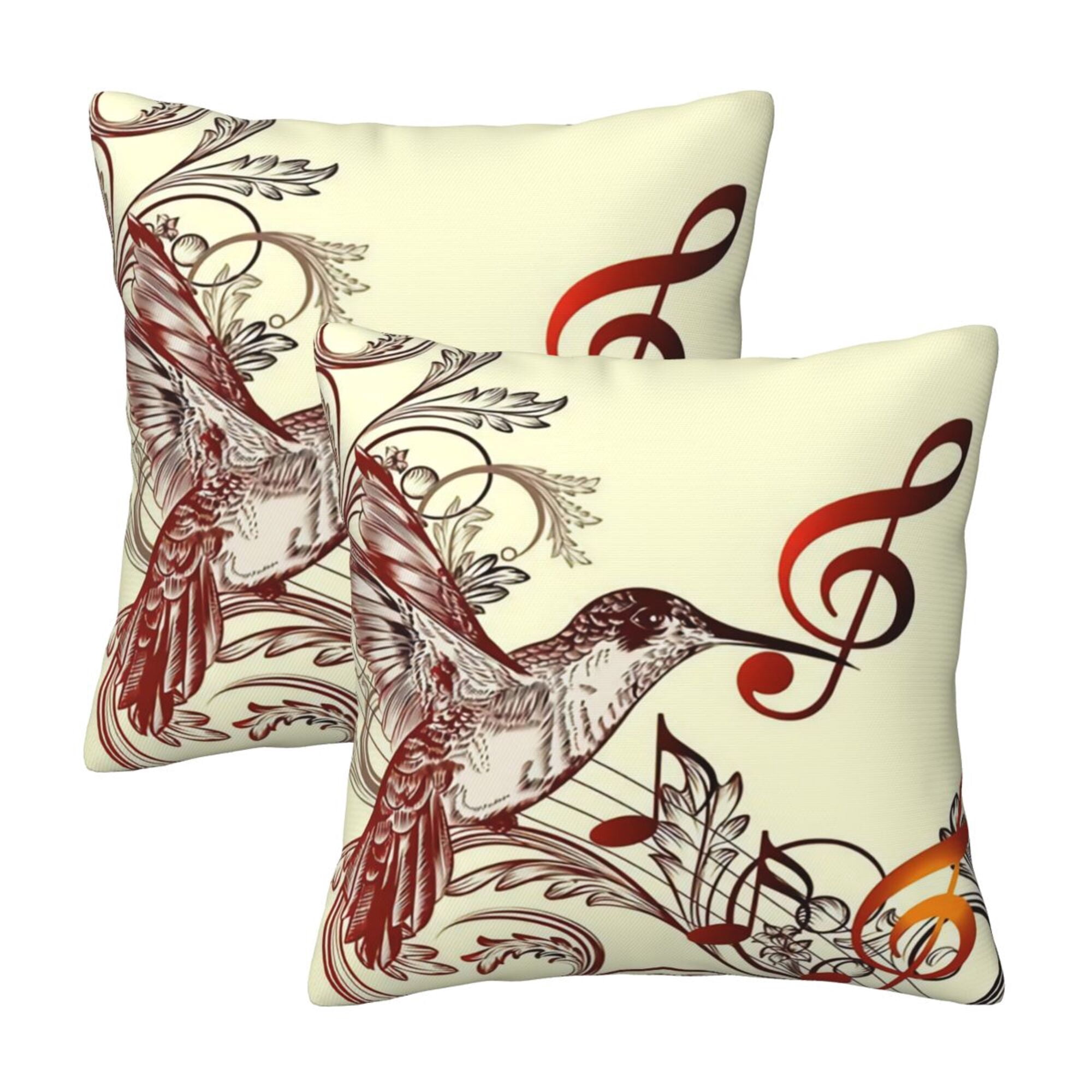 Home Throw Pillow Covers Two Sides Printed Flying Bird And Music Notes ...