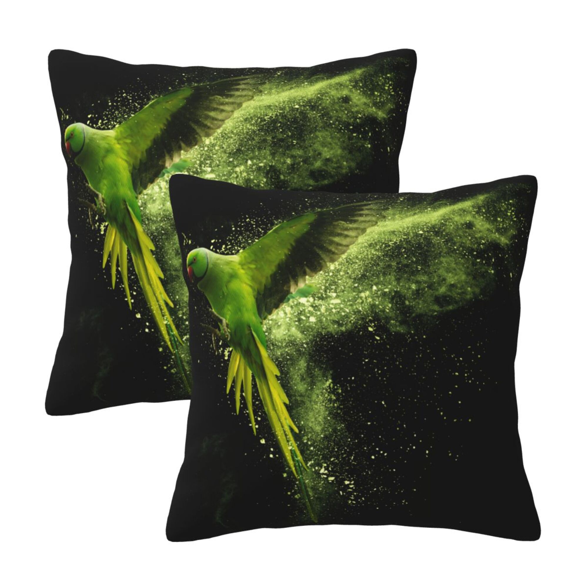 Home Throw Pillow Covers Two Sides Printed Flying Green Parrot Decor ...