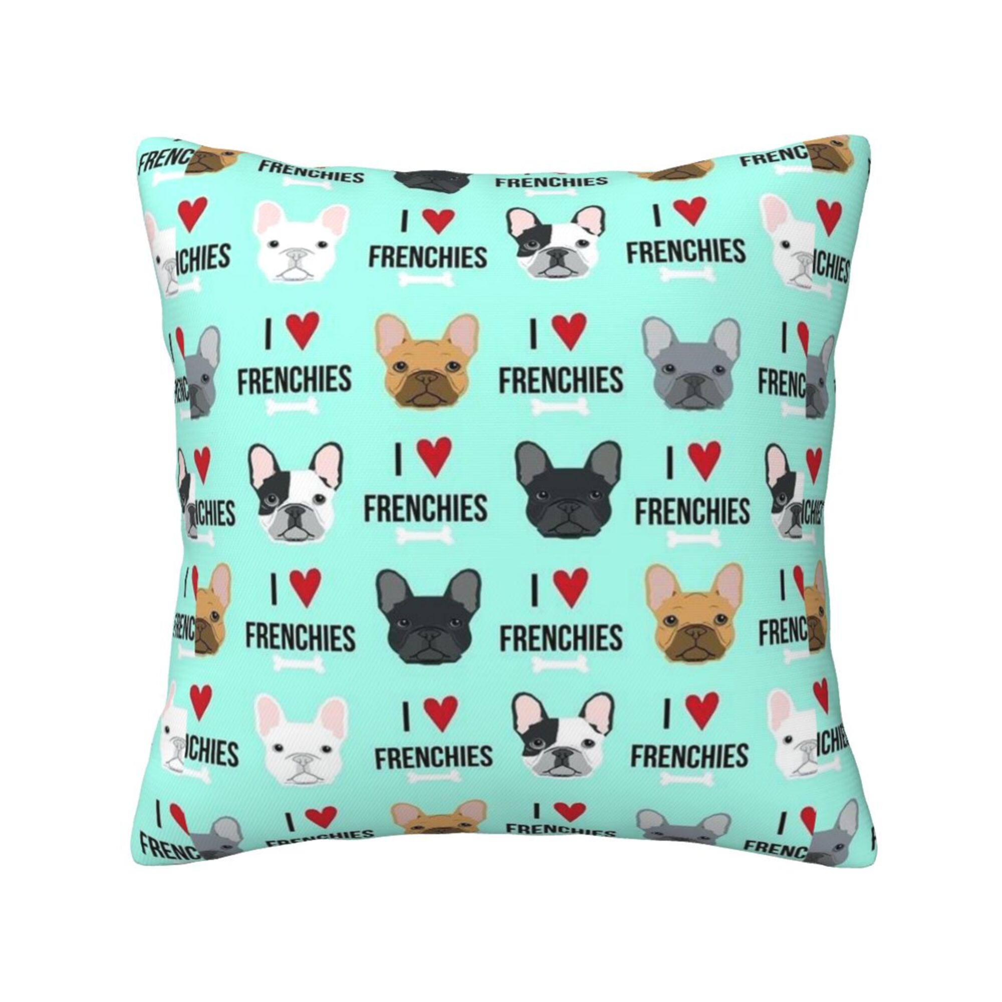 Home Throw Pillow Covers Two Sides Printed Frenchie Dog Fabric Heart ...