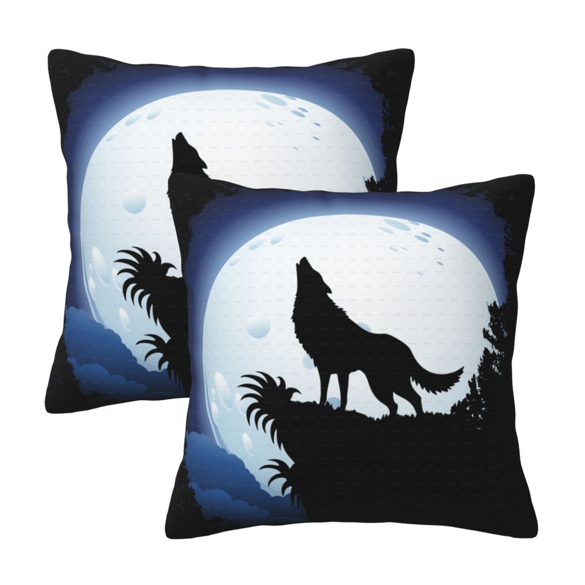 Home Throw Pillow Covers Two Sides Printed Full Moon Wolf Decor Sofa ...