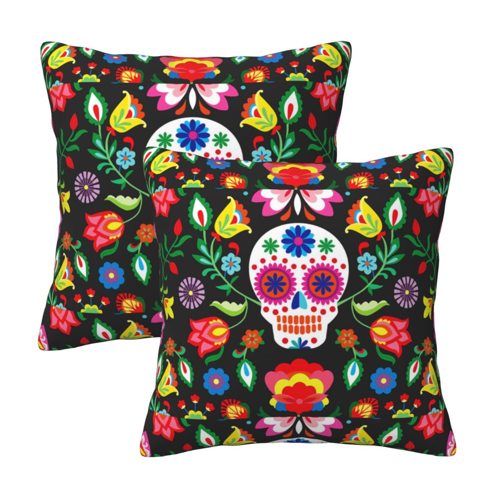 Home Throw Pillow Covers Two Sides Printed Funny Sugar Skull Flowers ...
