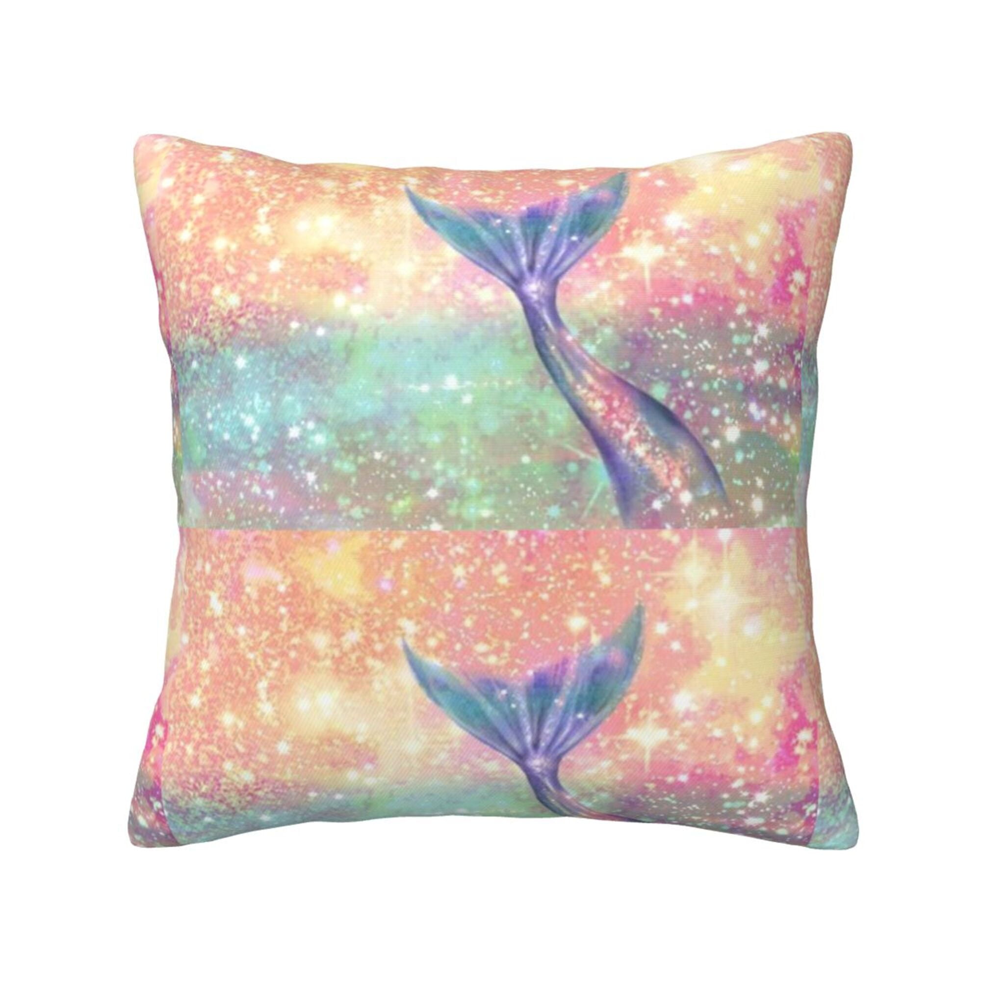 Home Throw Pillow Covers Two Sides Printed Glitter Pink Mermaid Decor ...