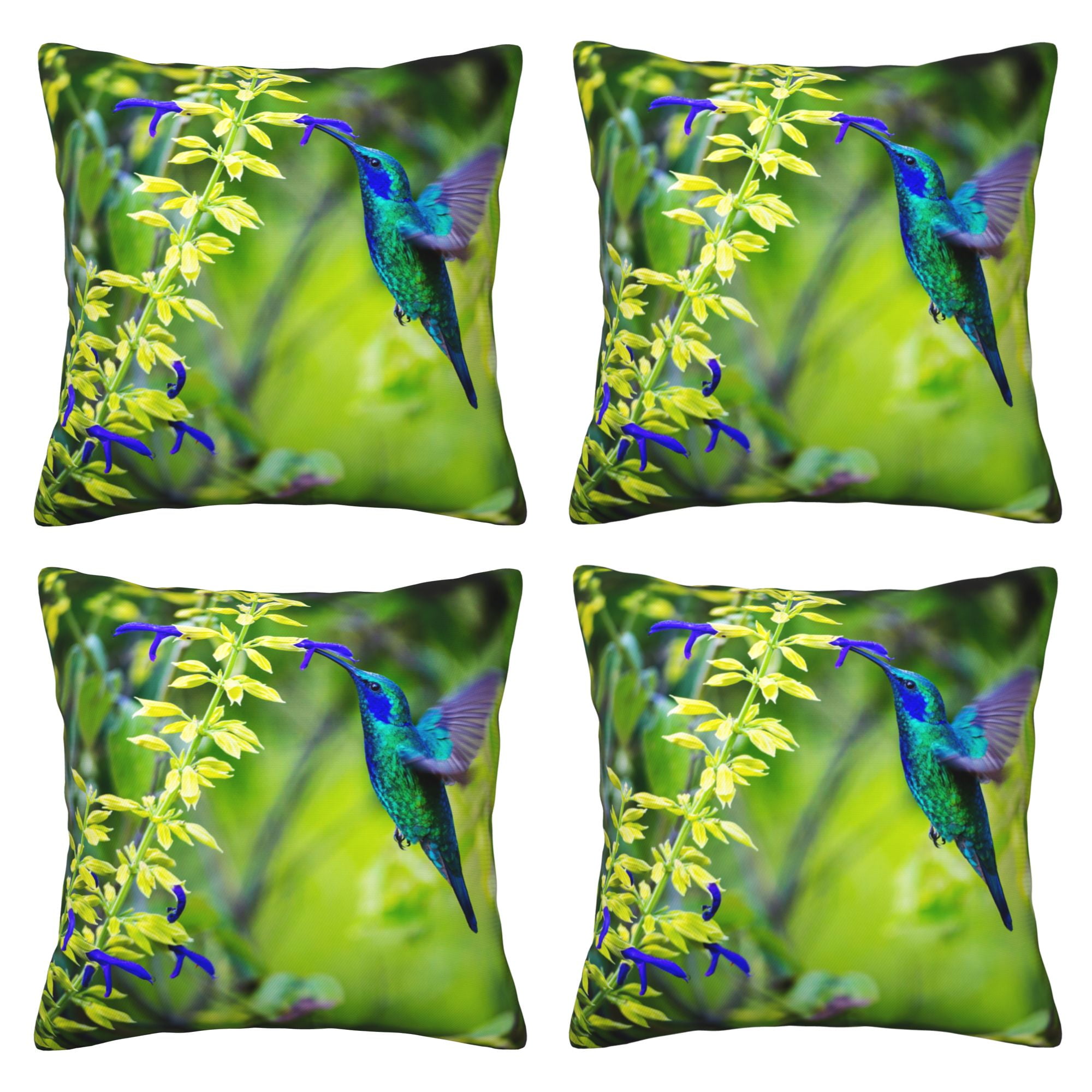 Home Throw Pillow Covers Two Sides Printed Green Blue Hummingbird Bird ...