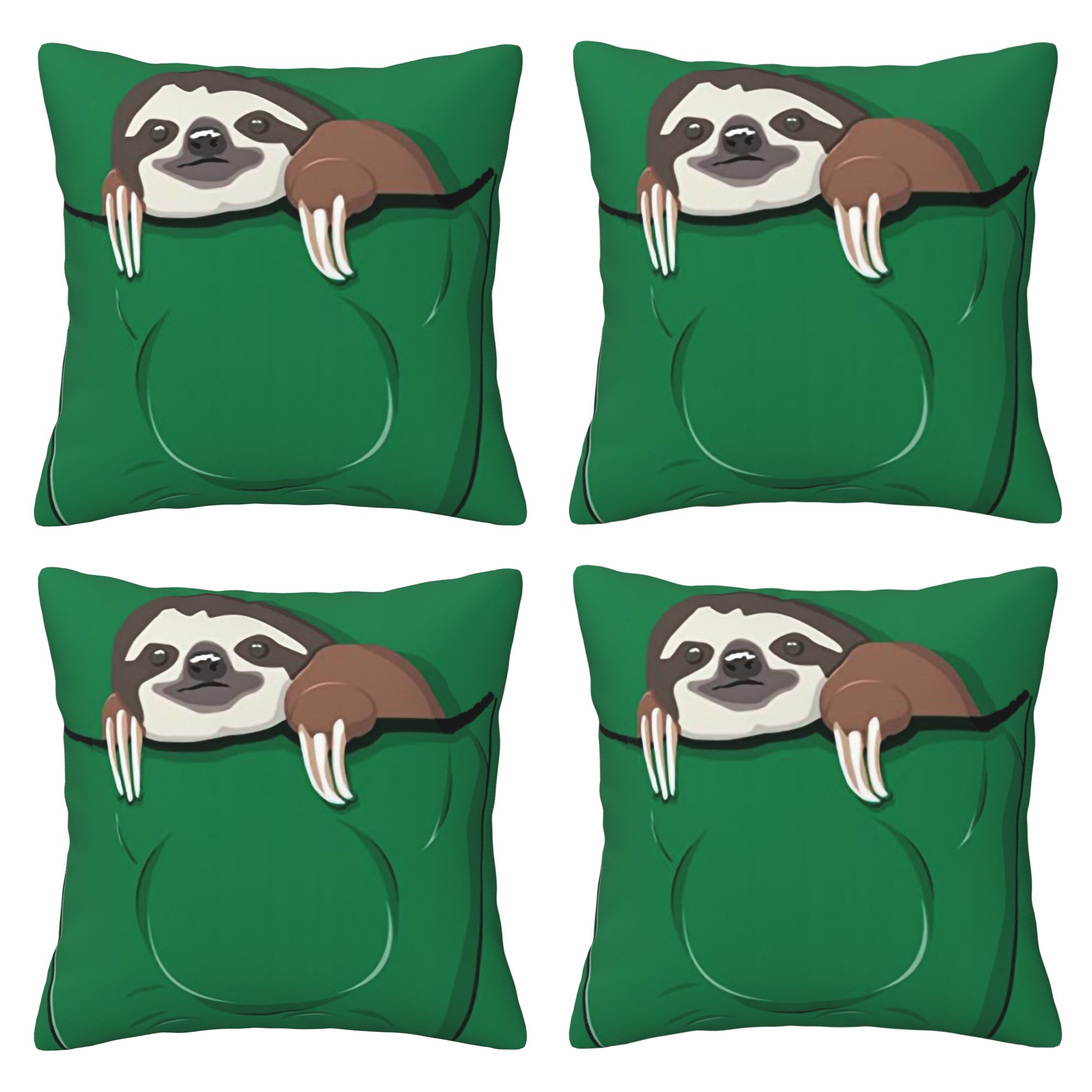 Home Throw Pillow Covers Two Sides Printed Green Sloth Decor Sofa Living Room Bed Couch Car Set ...